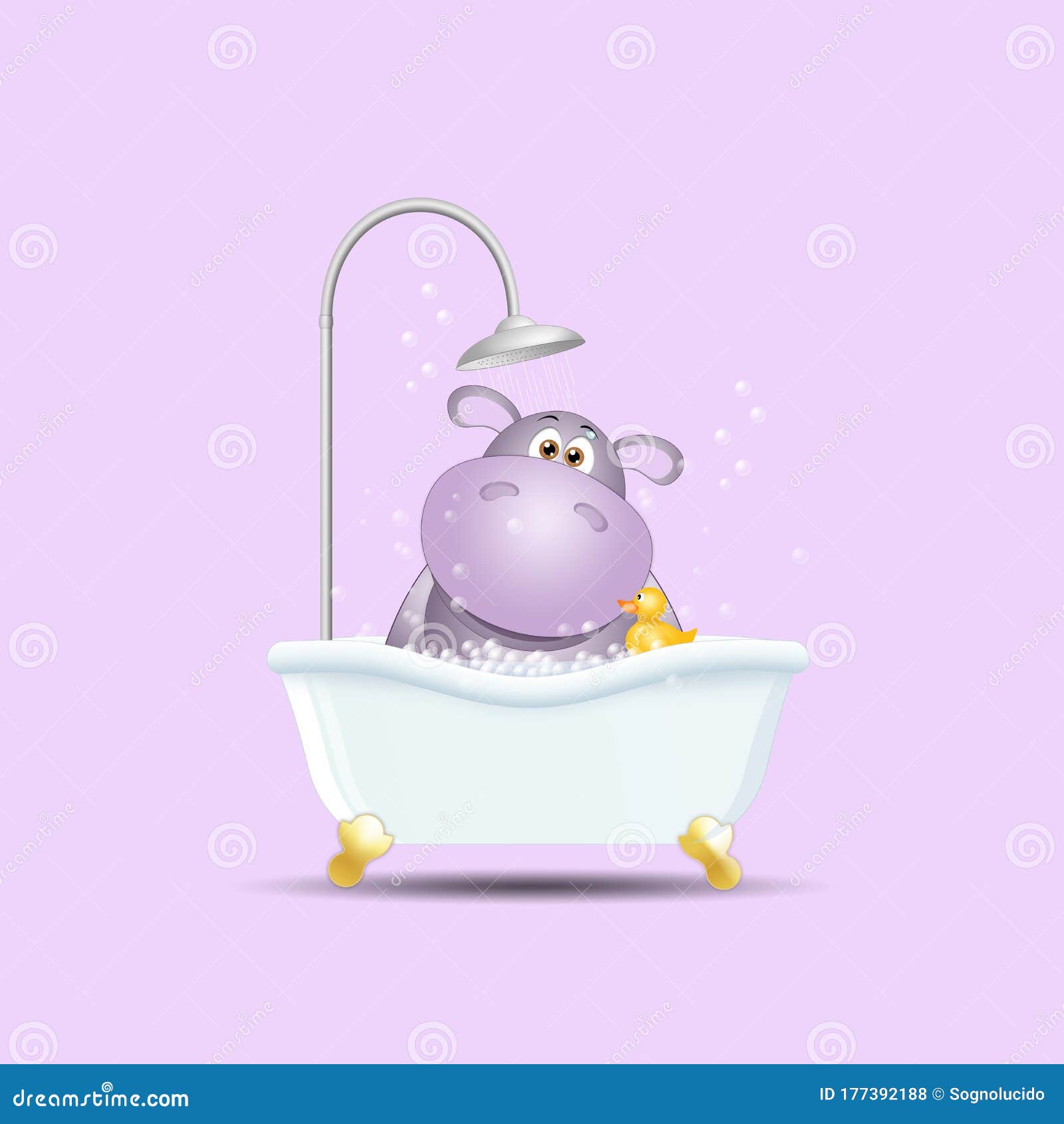 An Illustraiton of Happy Hippo on Shower for Grooming Stock ...