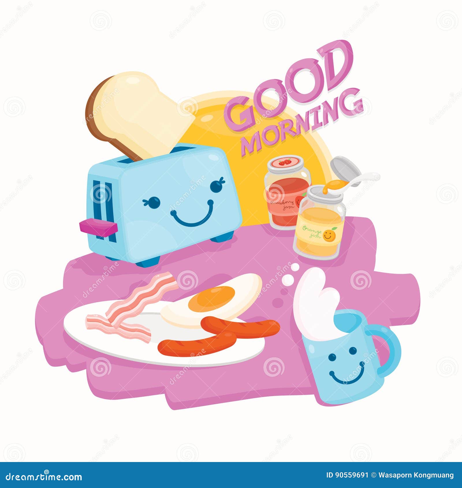 Set Of Cute Breakfast Flashcard Vector | CartoonDealer.com #235742501