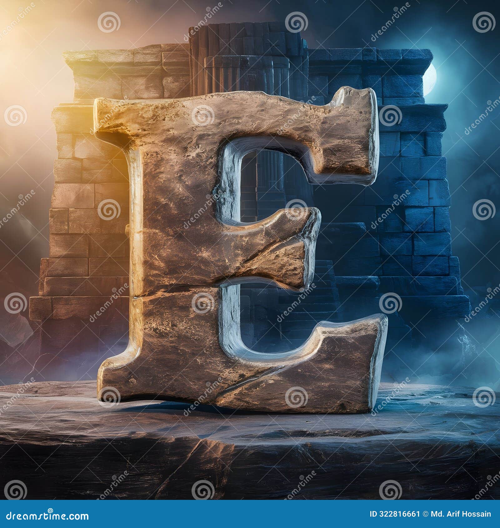 3D View of the Letter E with a Stone Texture Ai Generate Stock ...