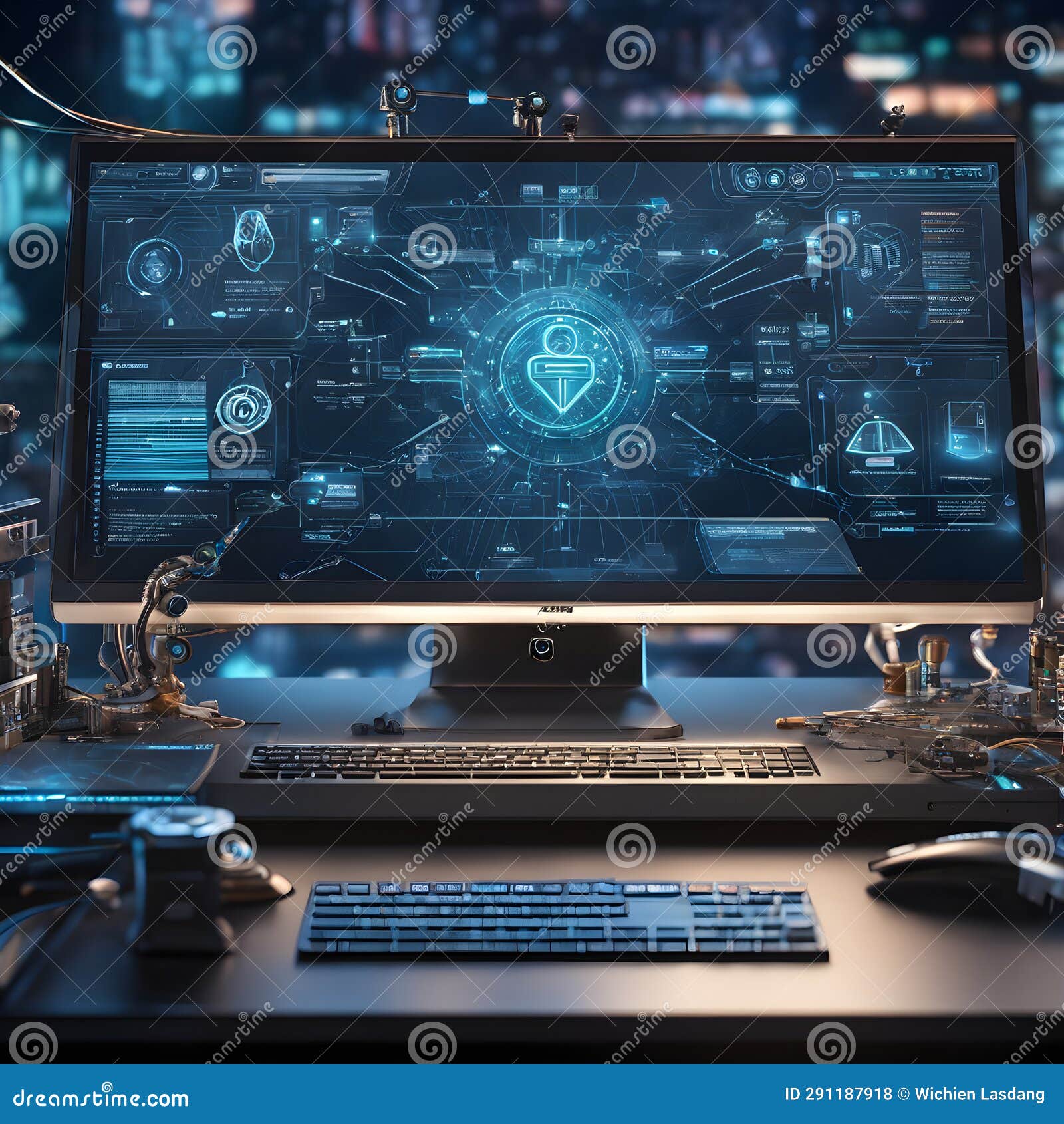 Illustrate a Hacker S Den, Filled with Floating Screens and Interfaces ...