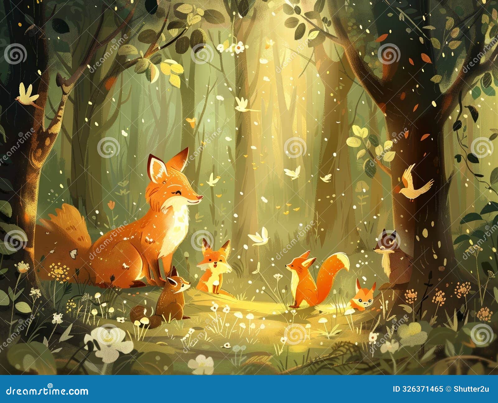 Illustrate a Magical Forest Where Fox Animals Talk To Each Other Stock ...