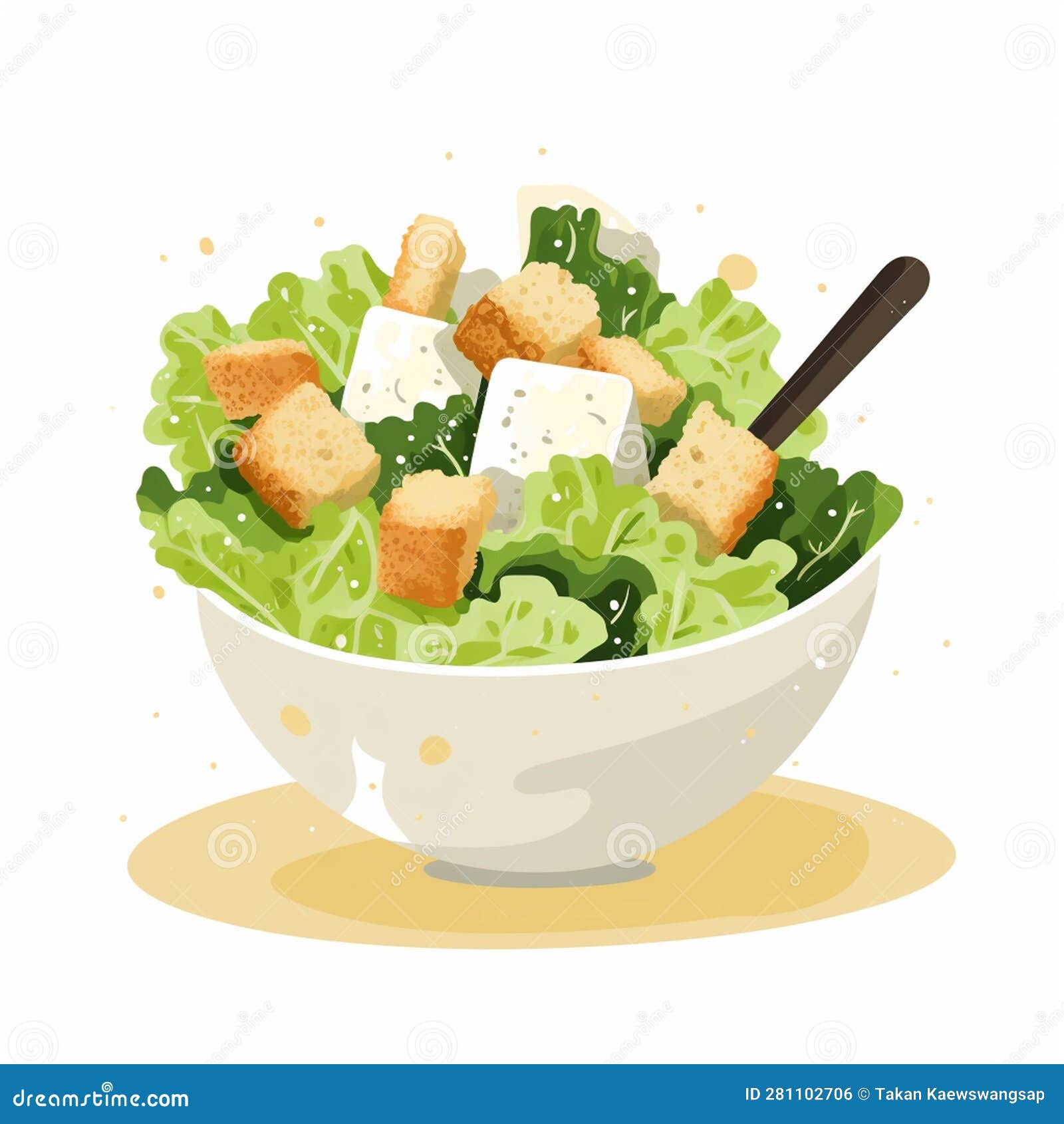 Illustrate A Minimalist Flat Design Image Of A Caesar Salad ...