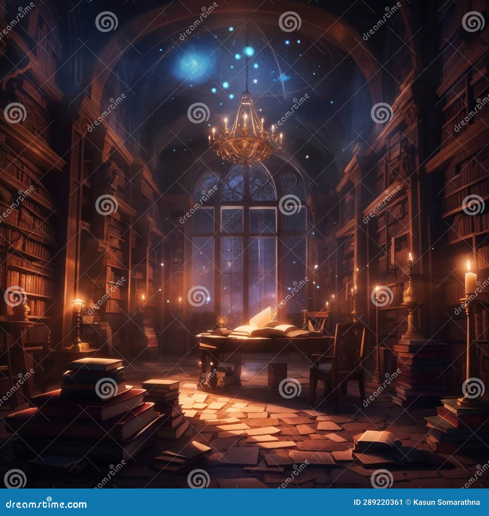 Illustrate a Mystical Library Filled with Ancient, Glowing Books ...