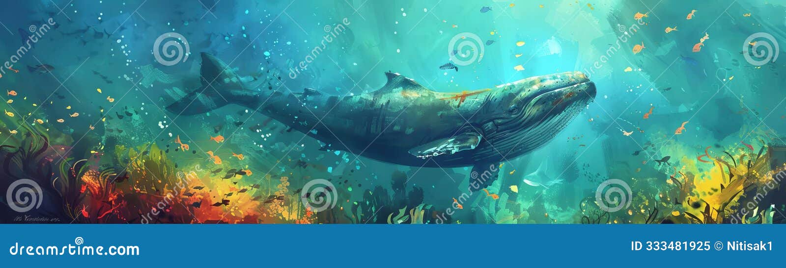 Illustrate Mythical Creatures In A Captivating Side View Underwater ...