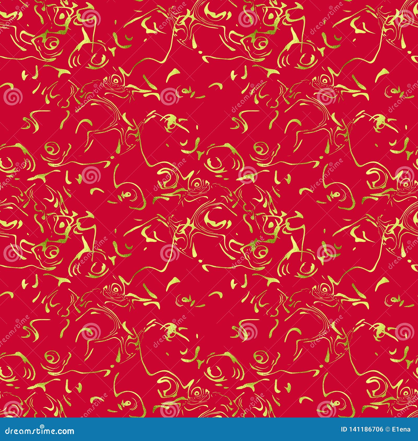 Red Pattern with Gold Elements Stock Illustration - Illustration of ...