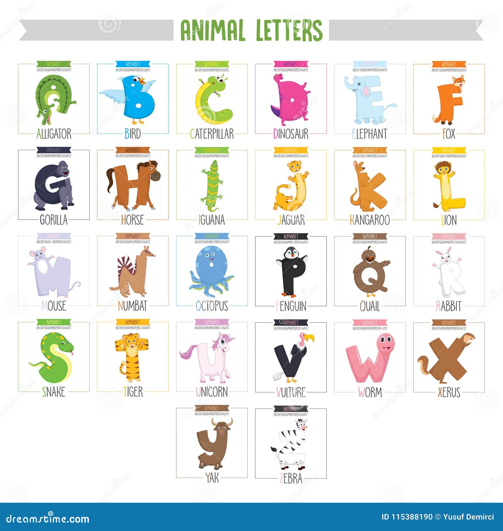 Abc Animal Letters For School Or Kindergarten Children Alphabet ...