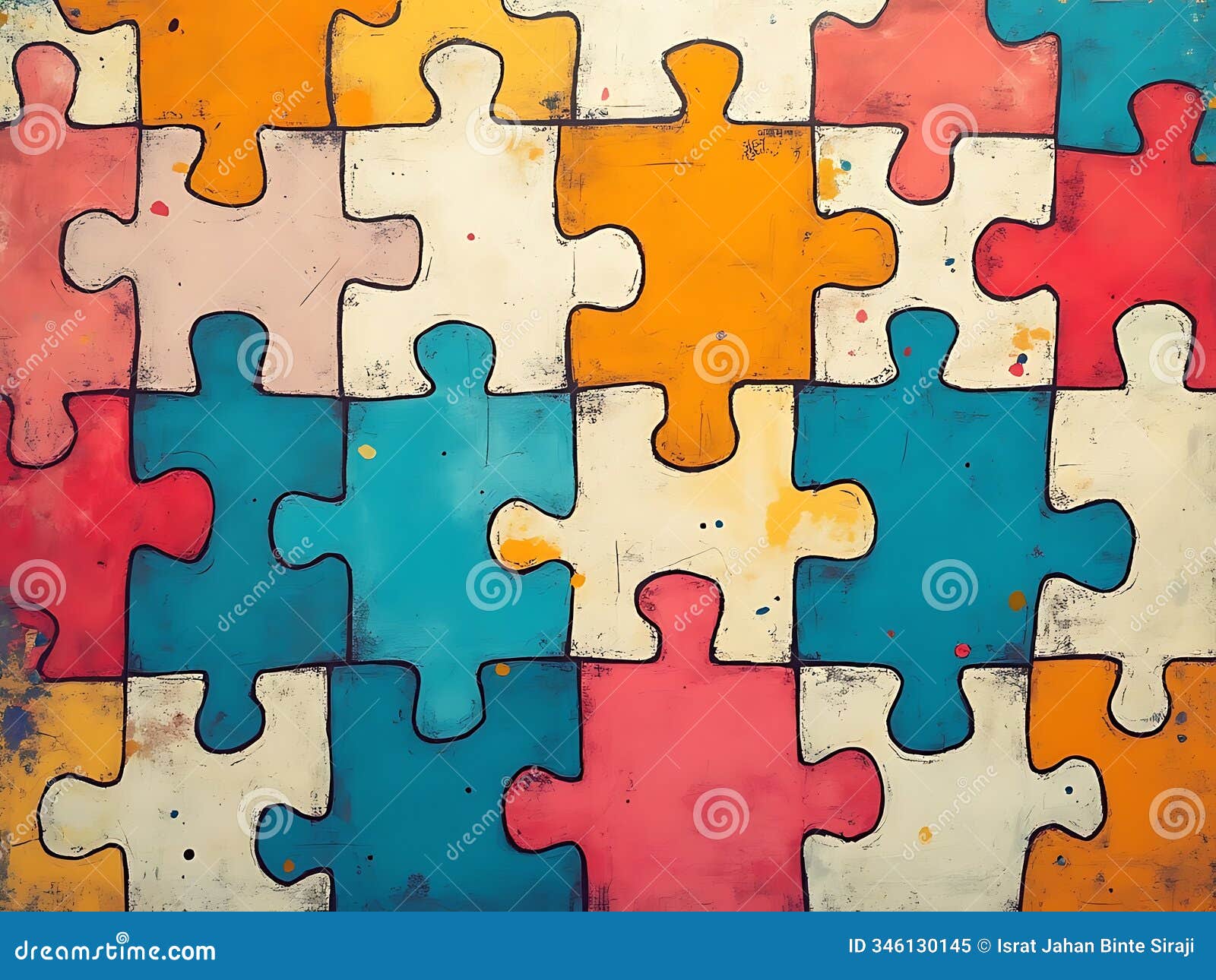 Illustrated Background Featuring Puzzle Pieces with Abstract Textures ...