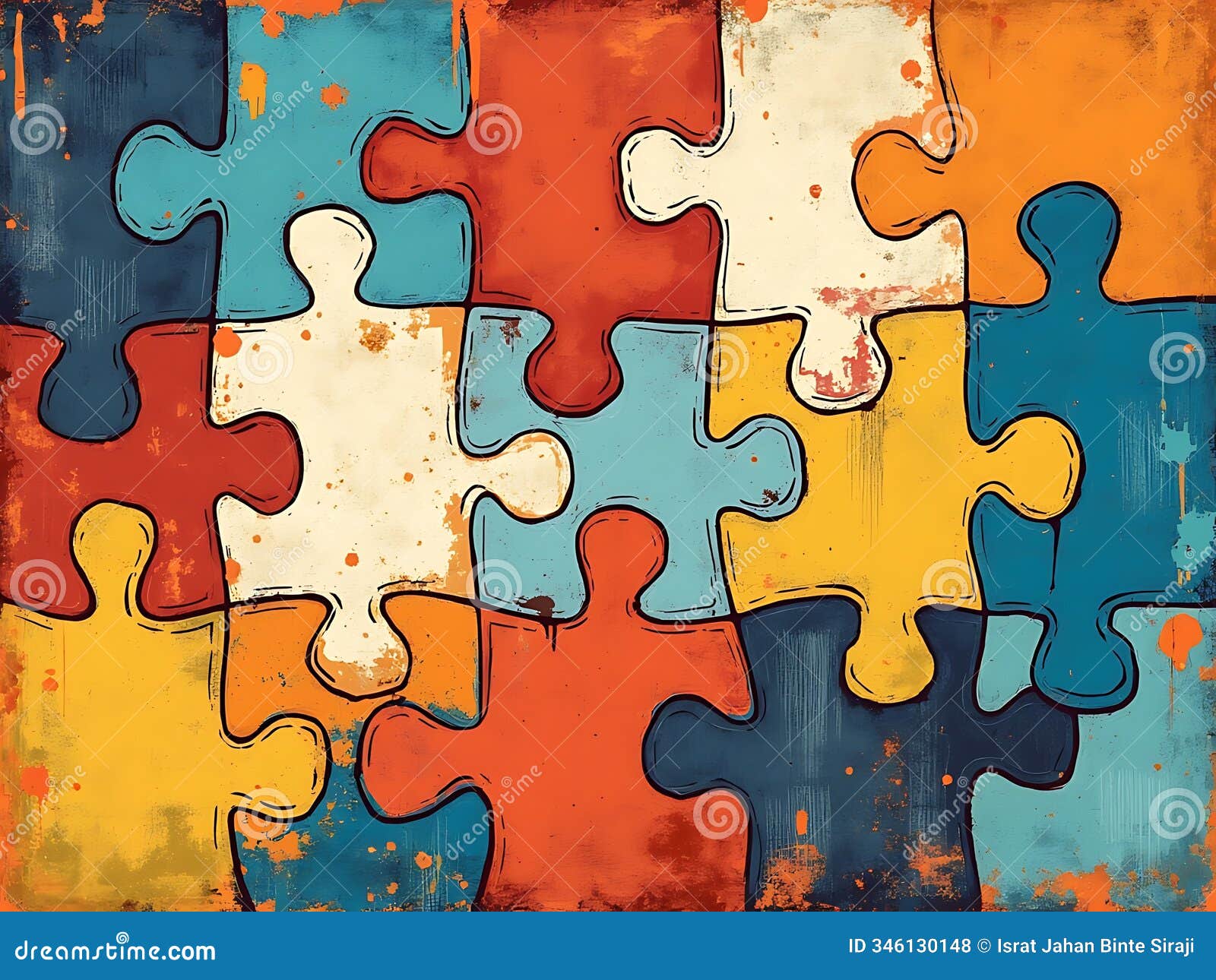 Illustrated Background Featuring Puzzle Pieces with Abstract Textures ...