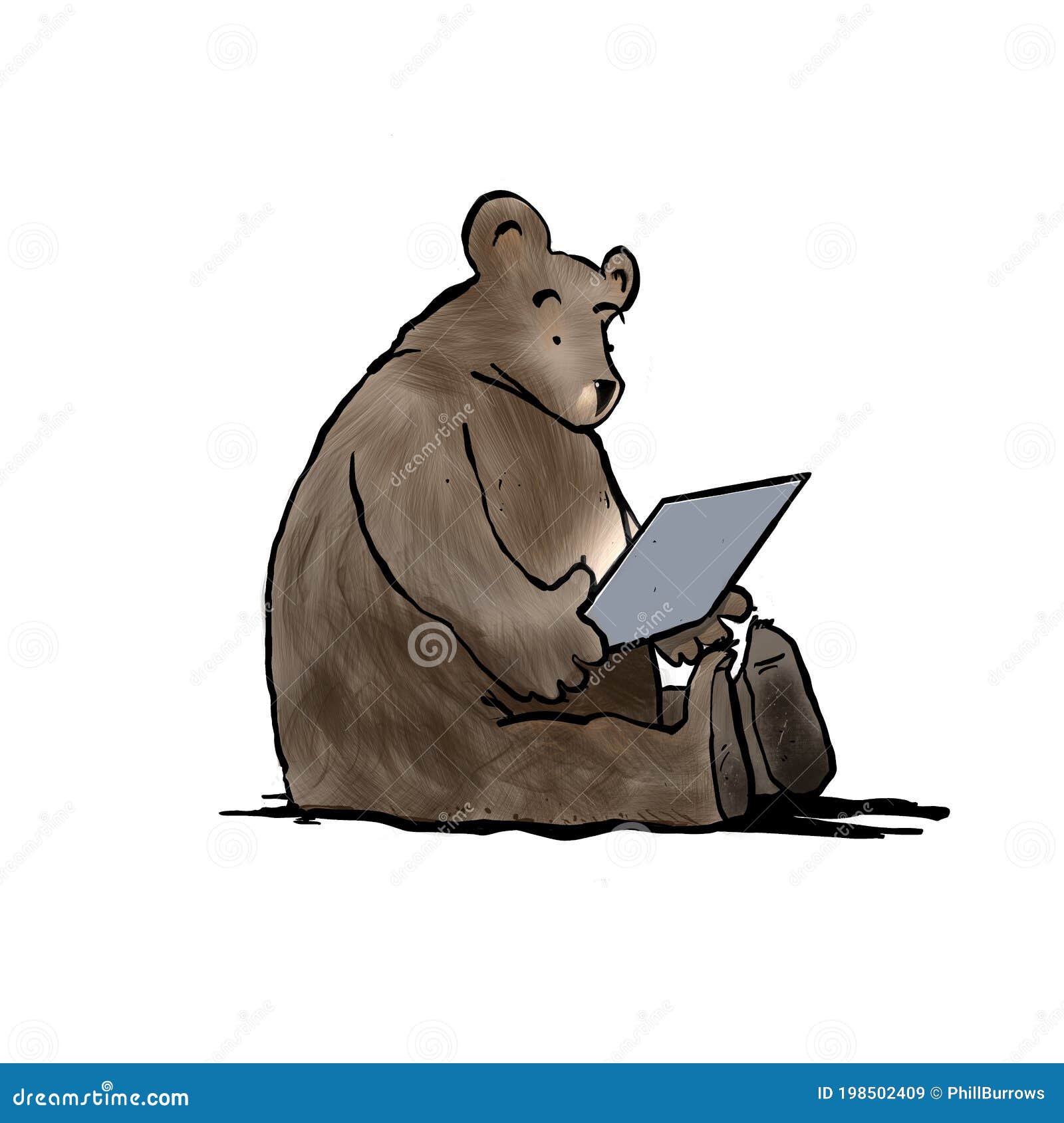 Cartoon bear with tablet stock illustration. Illustration of ...