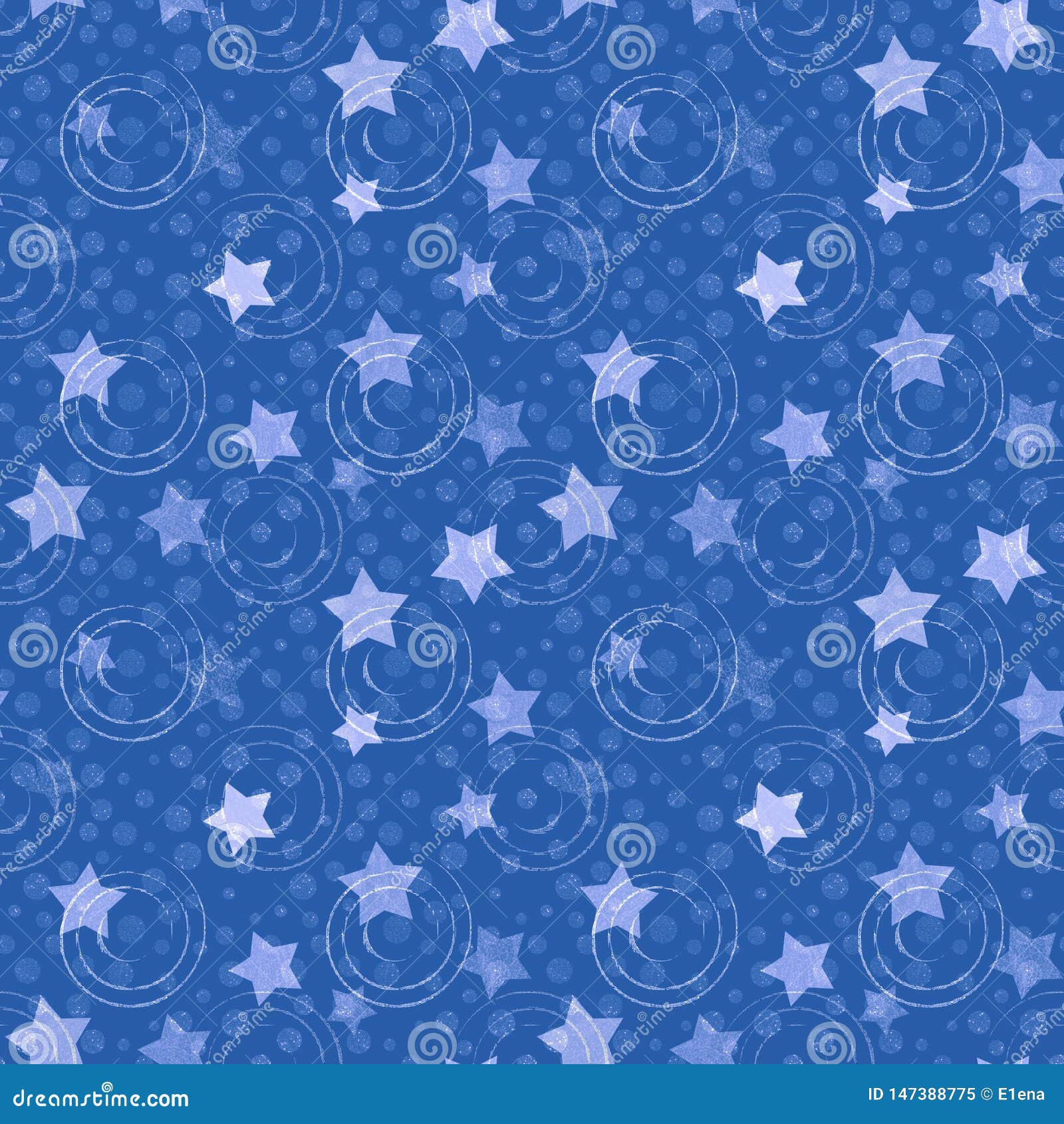 Illustrated Blue Pattern with Stars and Spirals Stock Illustration ...