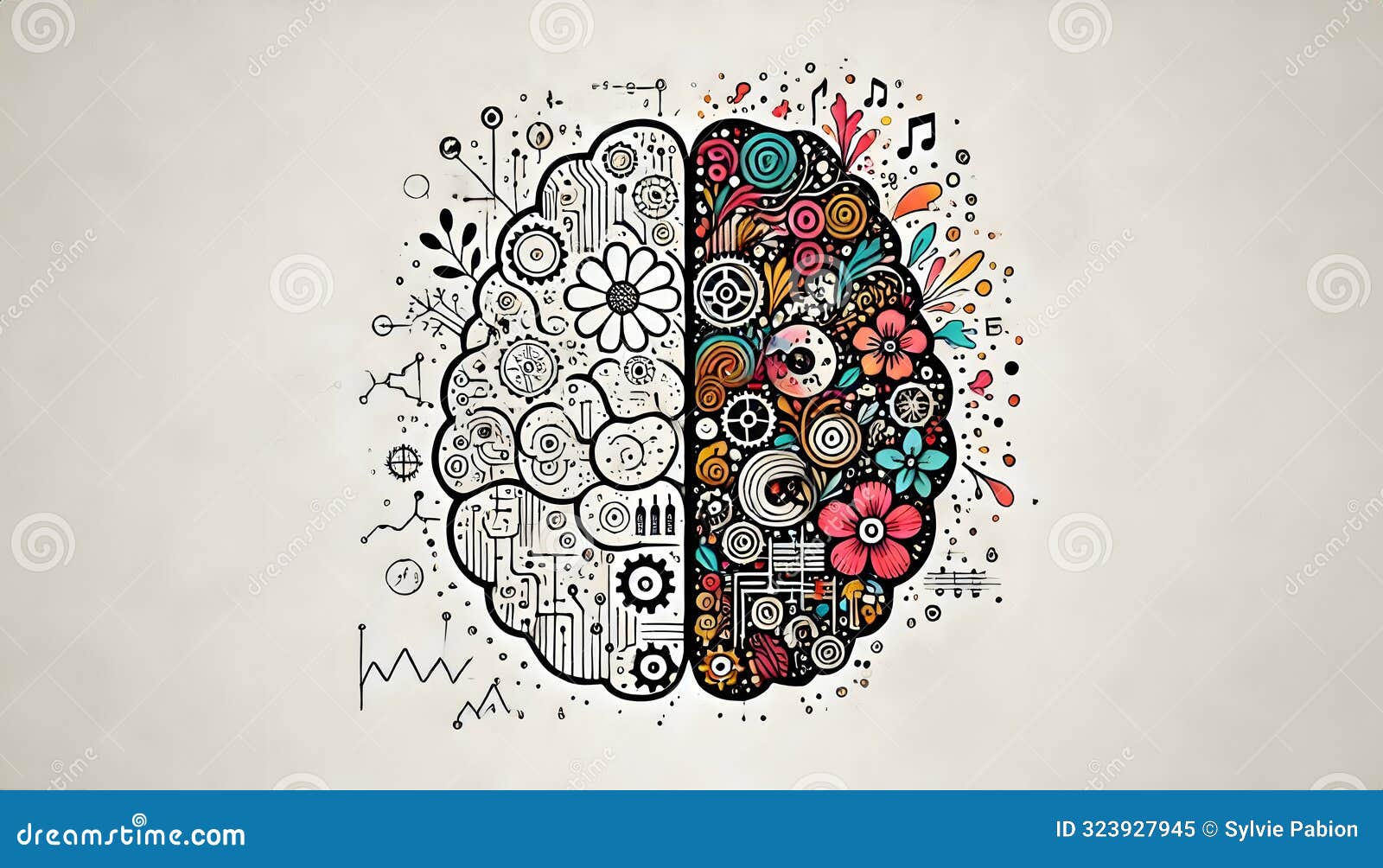 Illustrated Brain: Balance of Rational and Creative Thinking Stock ...