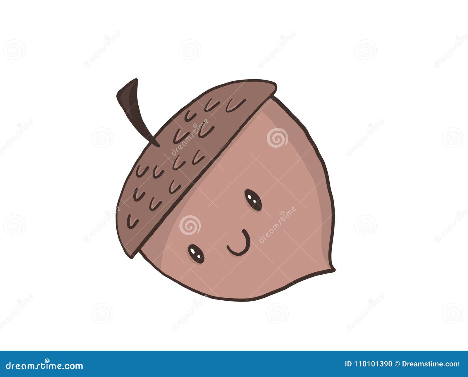 Illustrated Brown Acorn Kawaii Stock Vector - Illustration of cute ...