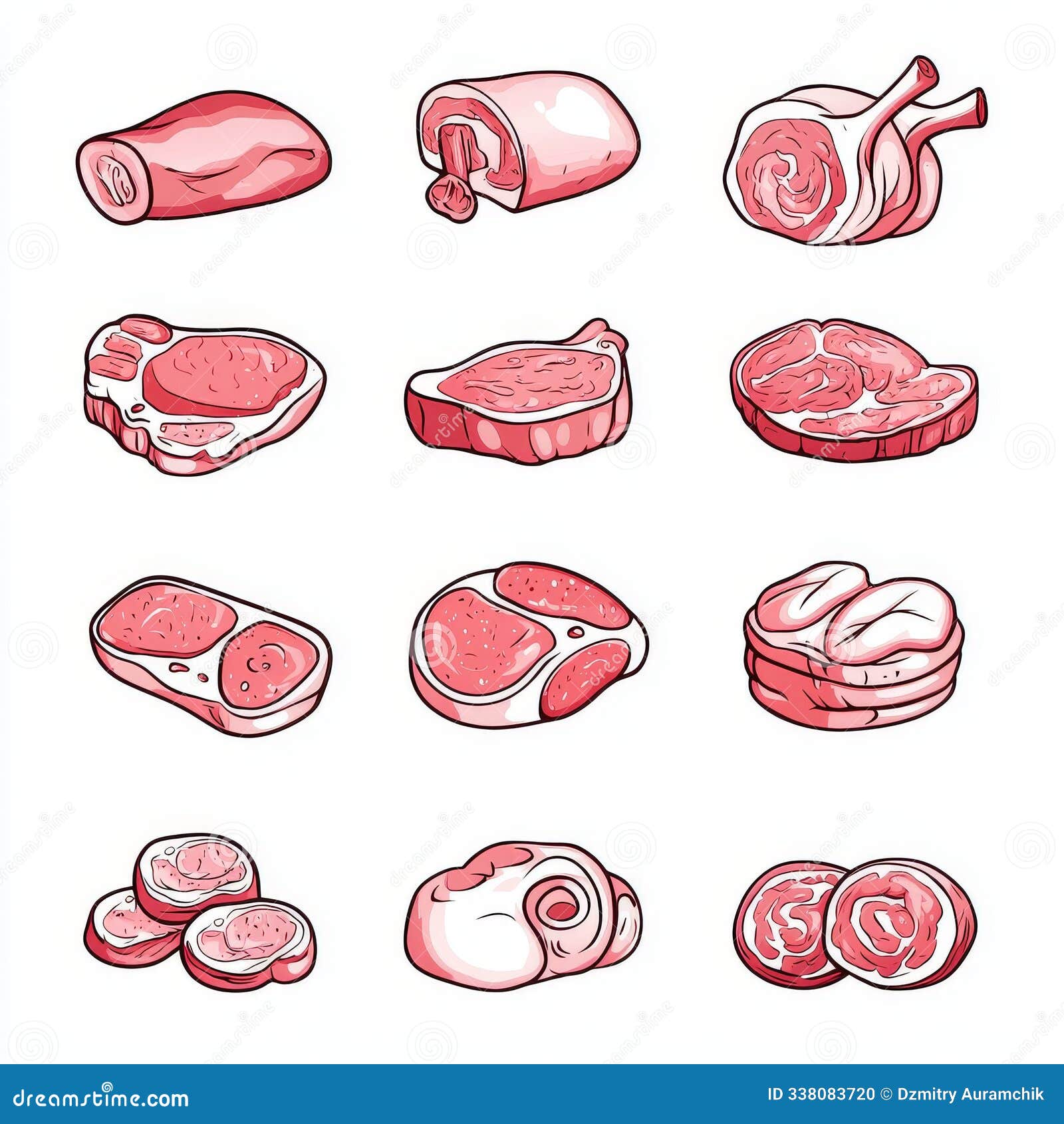 An Illustrated Butchery Set of Different Types of Meat that is Hand ...
