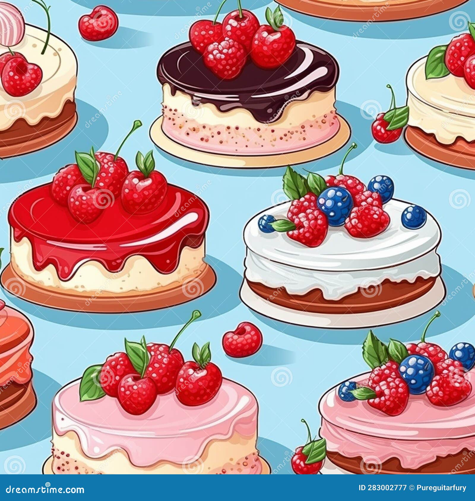 Illustrated Cakes and Dessert Tile Stock Illustration - Illustration of ...