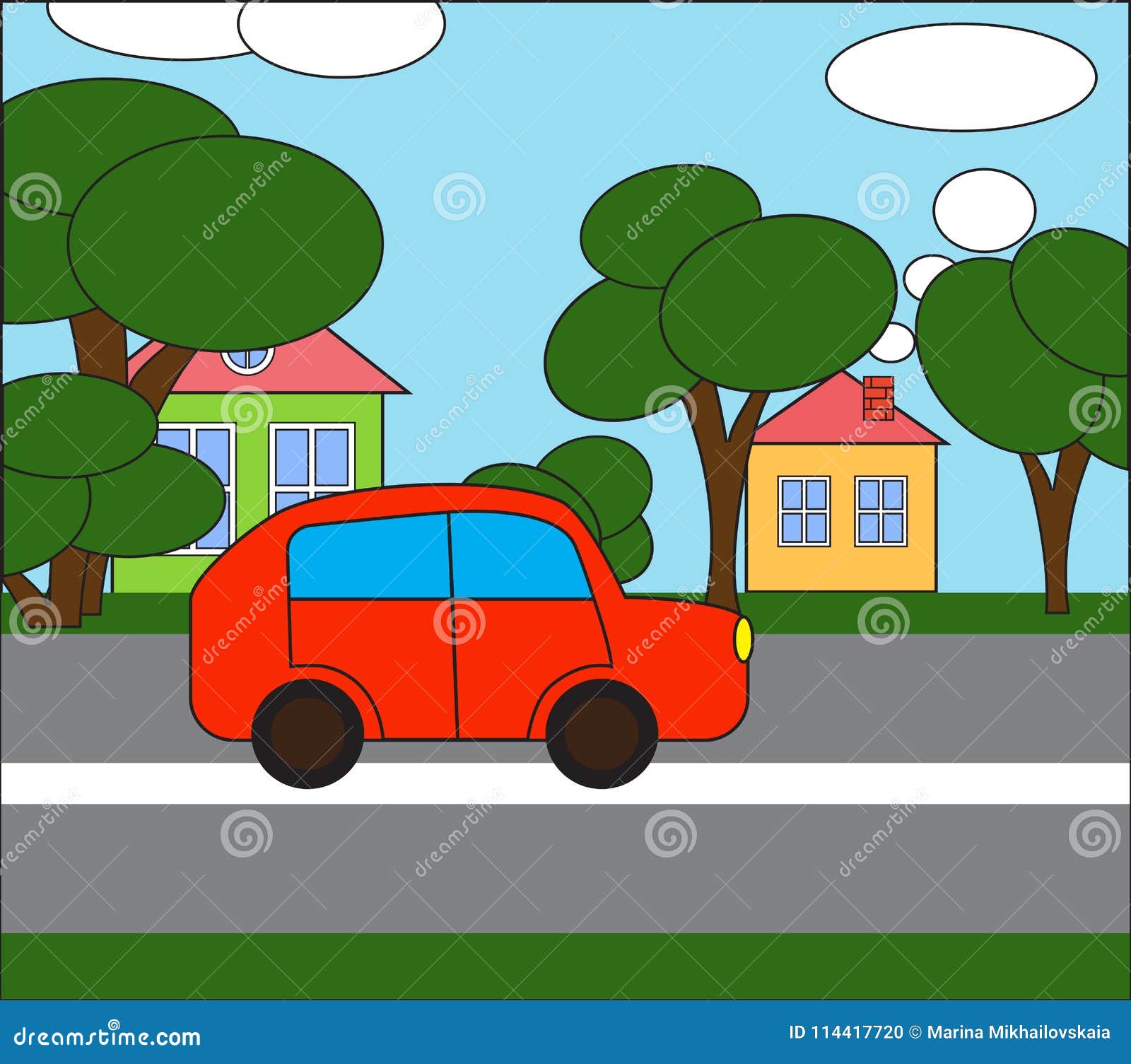 Illustrated. the Car is Going Down the Street Stock Vector ...