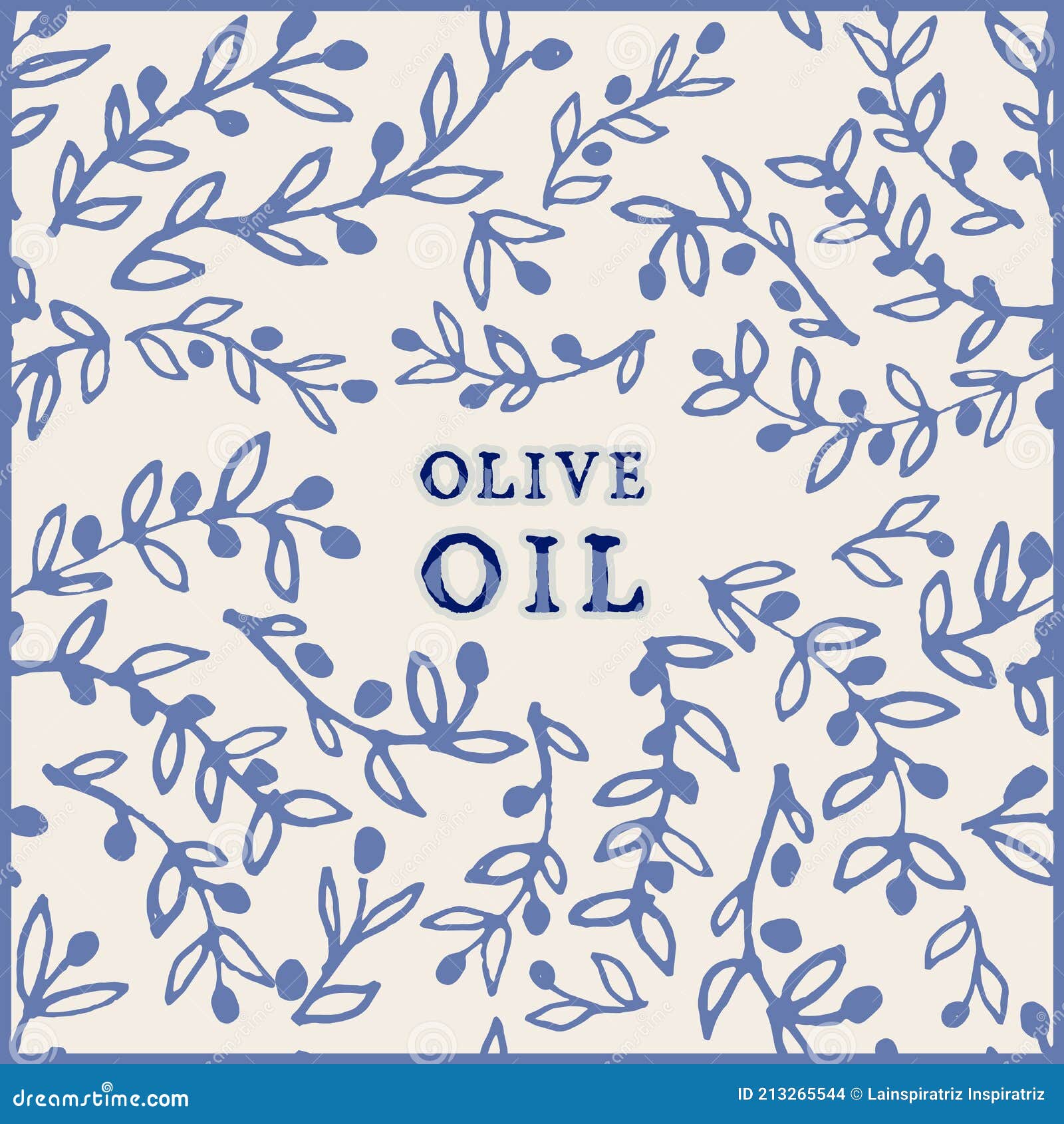 Illustrated Ceramic Tile. Pattern of Hand-drawn Olive Branches and ...