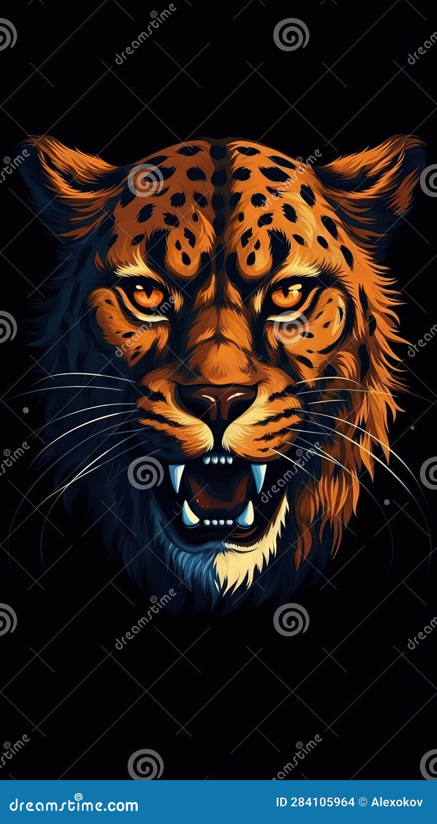 Illustrated Cheetah on Dark Background. Stock Illustration ...