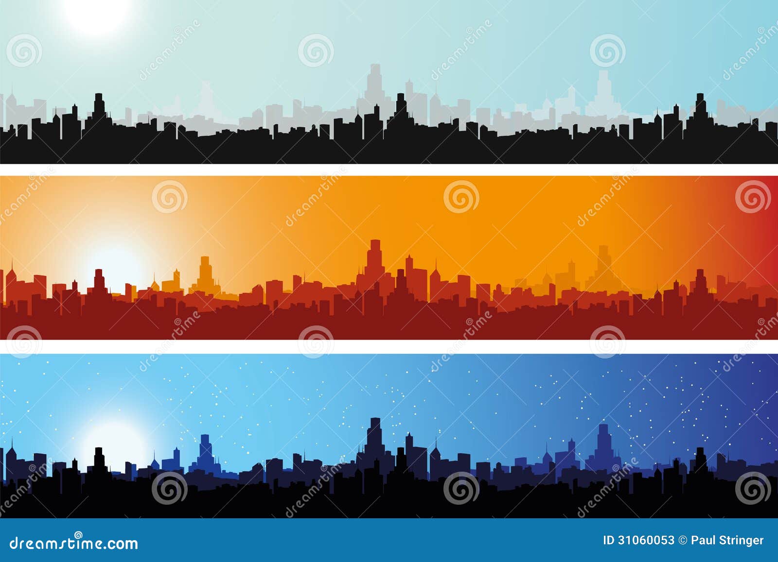 Illustrated Cityscape Throughout the Day Stock Illustration ...