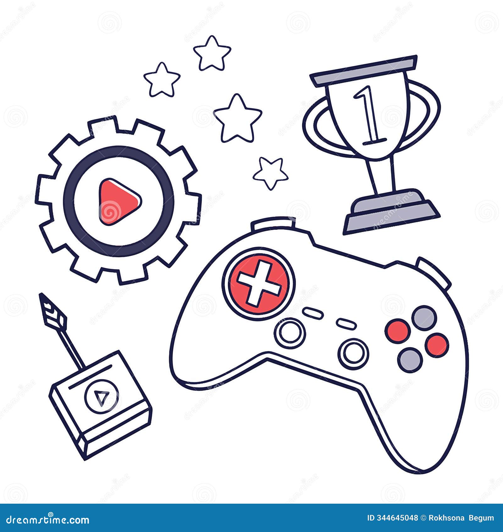Gamer Icons Featuring Controller Trophy and Play Button Stock ...