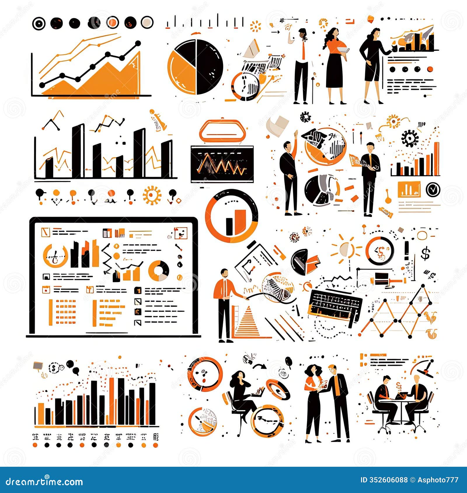 Illustrated Collection Showcasing Business Analytics, Teamwork, and ...