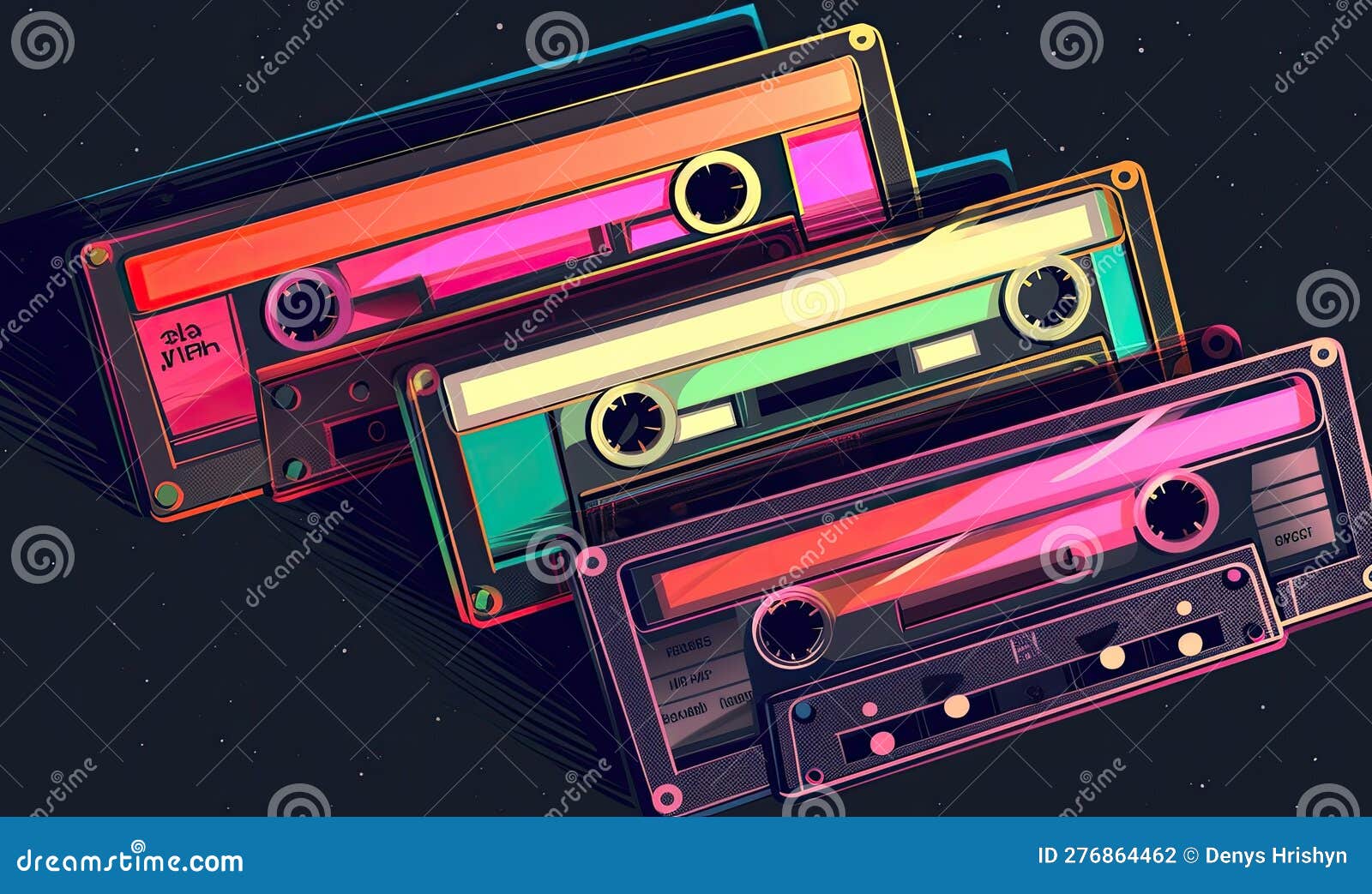 Illustrated Colorful Cassette Tape Pattern Design Creating Using ...