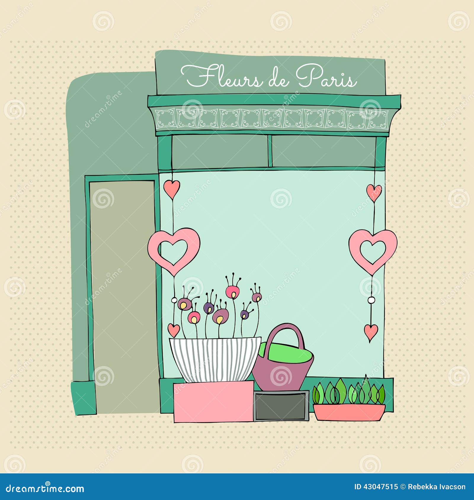 Illustrated Cute Flower Shop Stock Vector - Illustration of glass ...