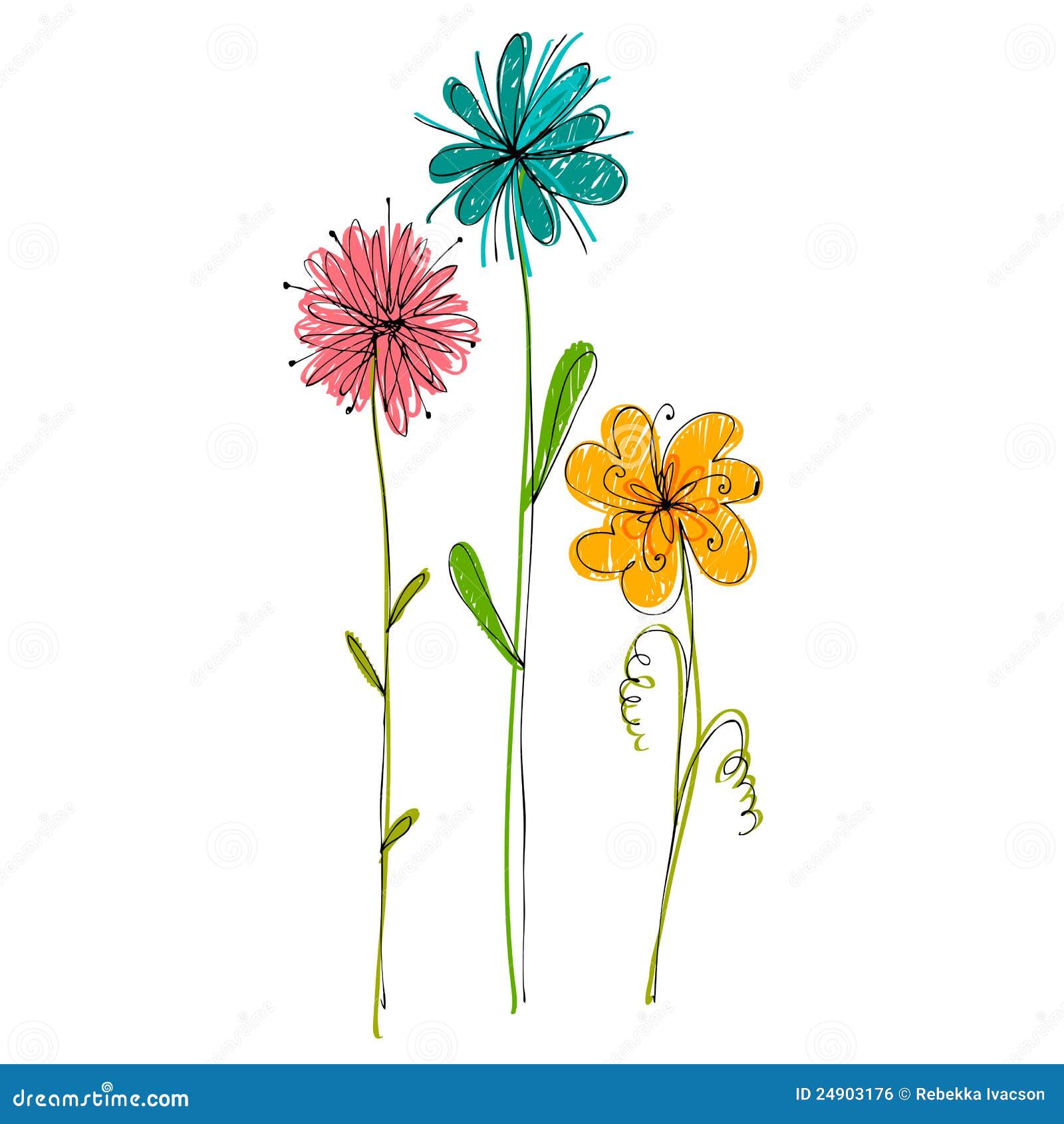 Illustrated cute flowers stock vector. Illustration of drawing - 24903176