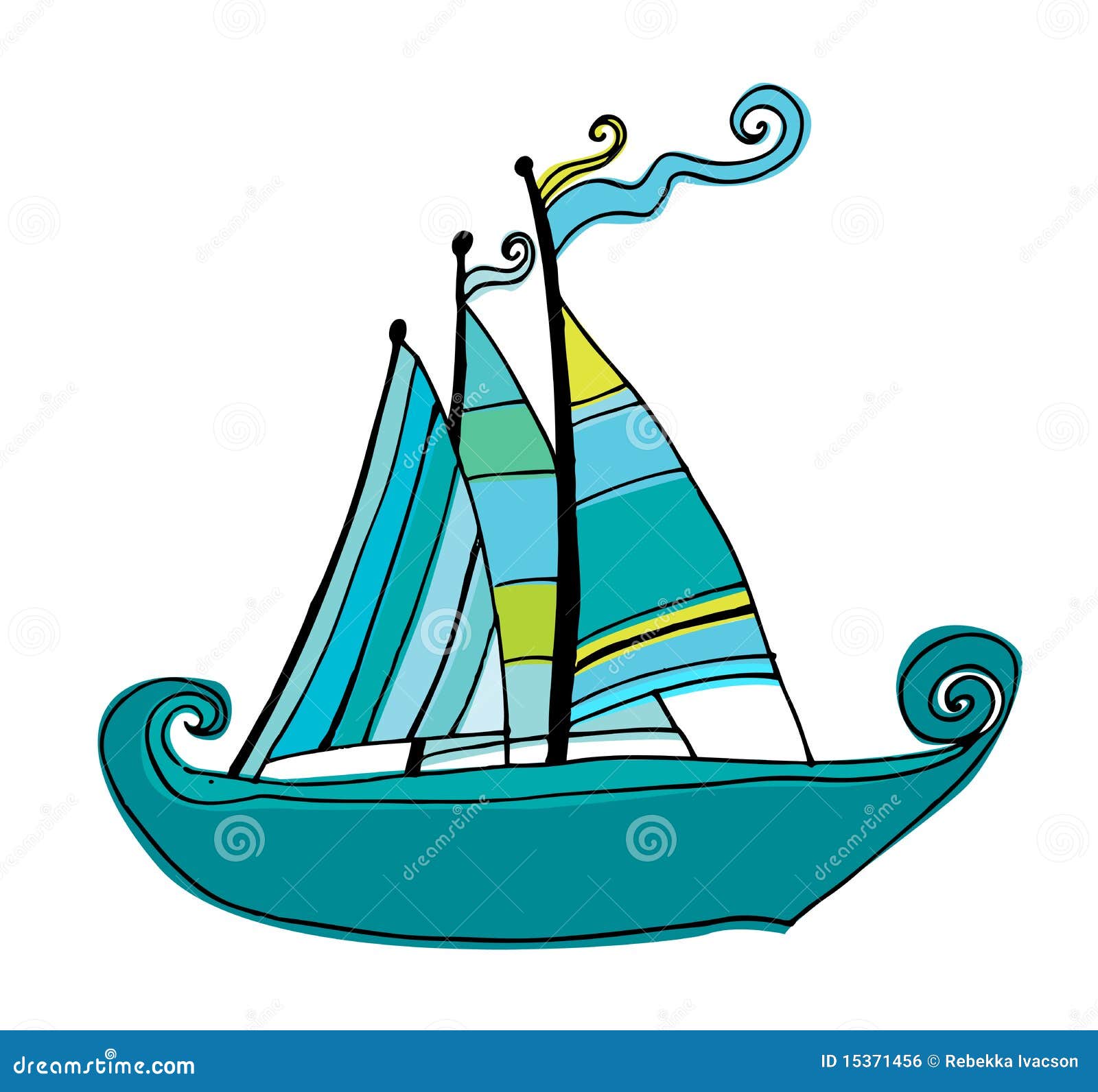Illustrated Cute Sailing Boat Stock Vector - Illustration of floating ...