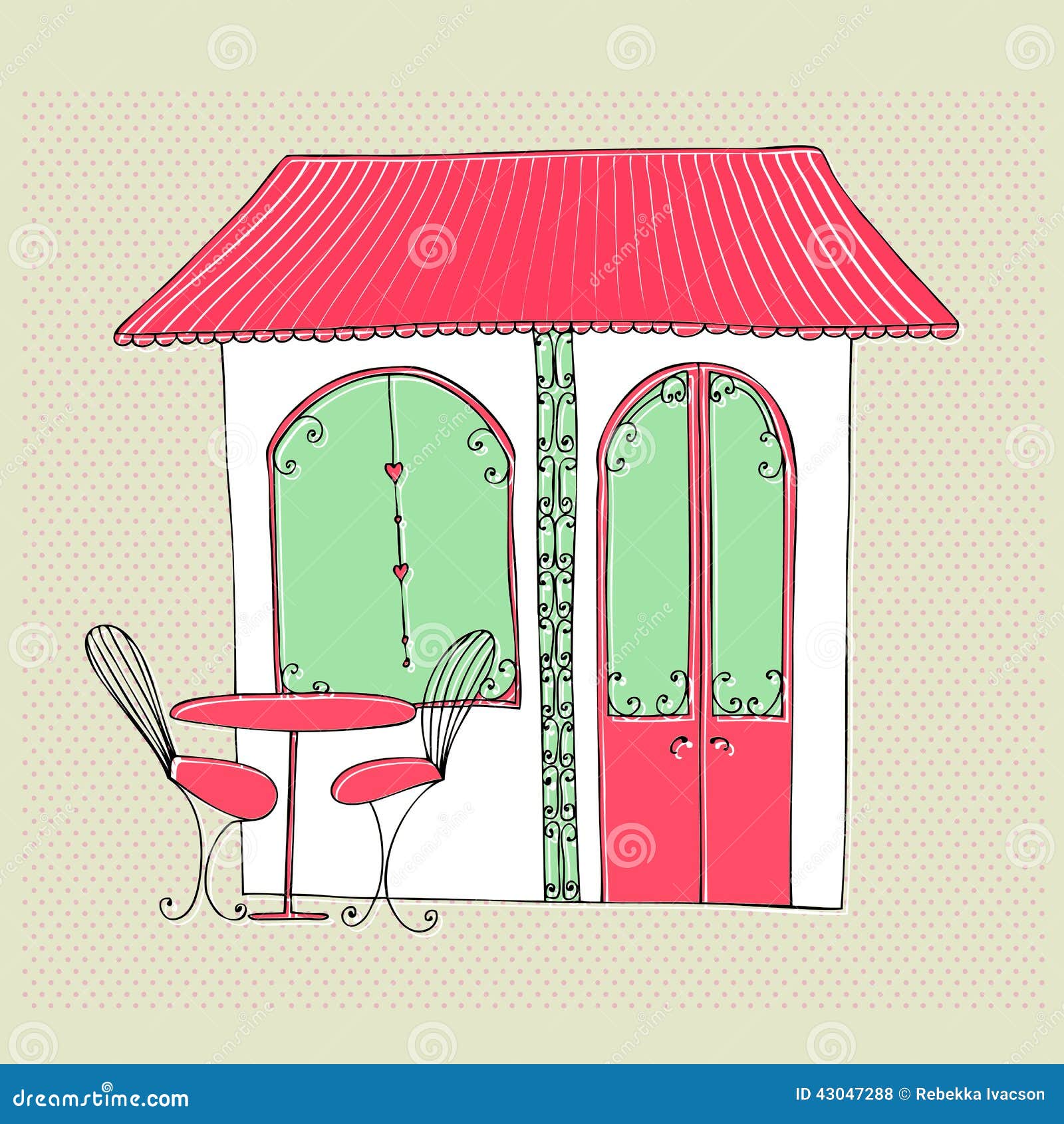 Illustrated Cute Street Cafe Stock Vector - Illustration of building ...