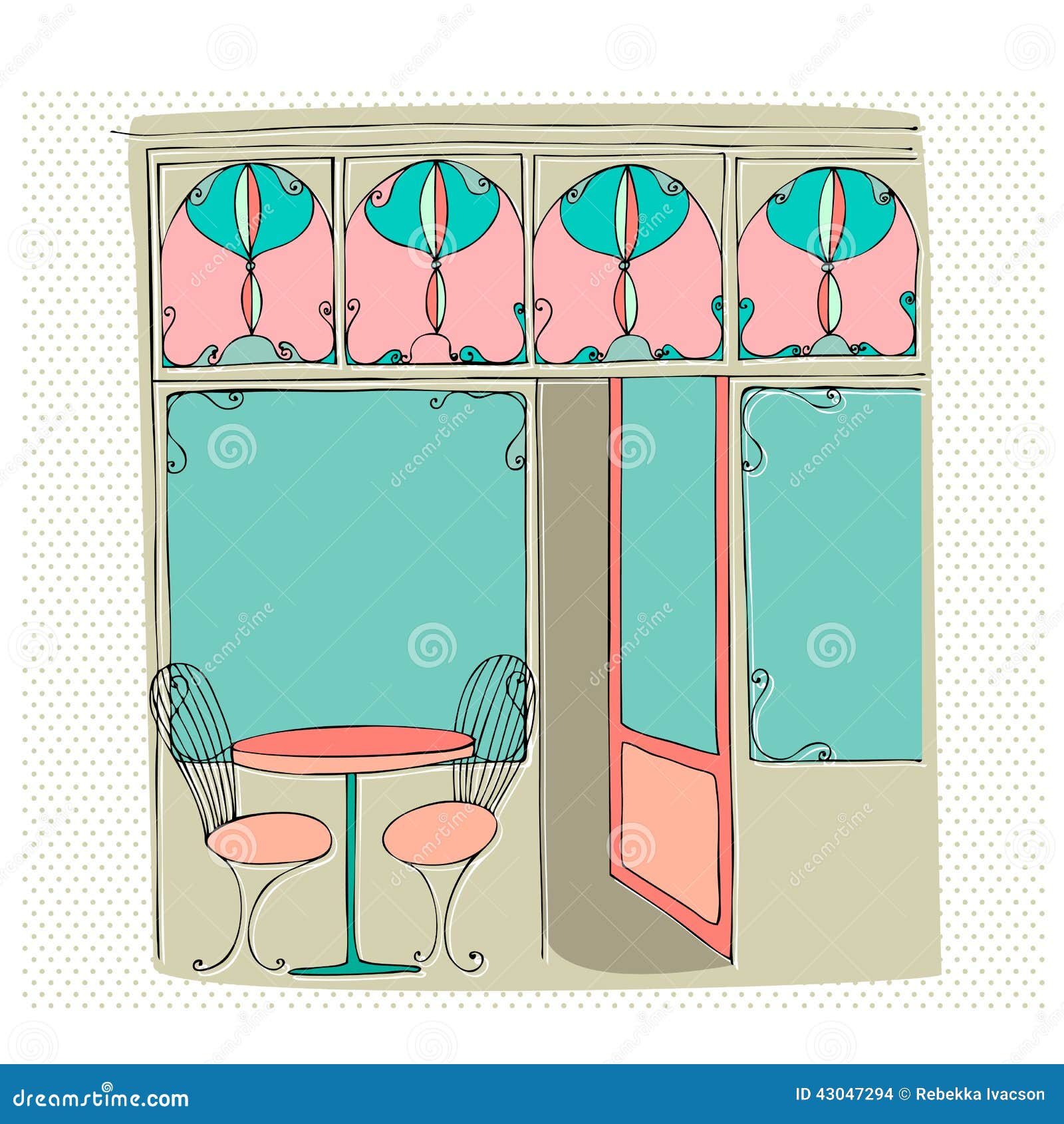 Illustrated Cute Street Cafe Stock Vector - Illustration of dining ...