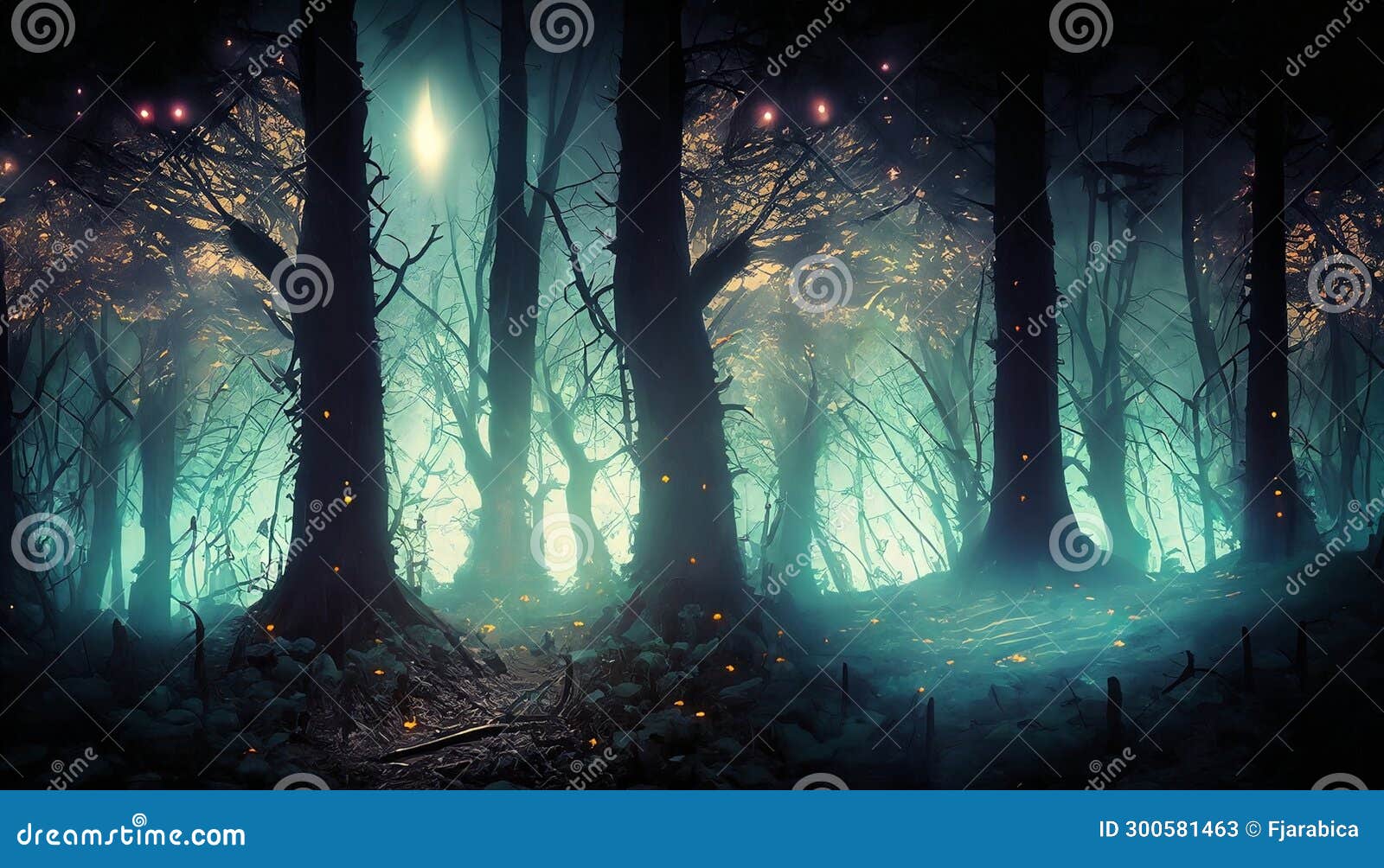 Illustrated dark forest stock illustration. Illustration of morning ...