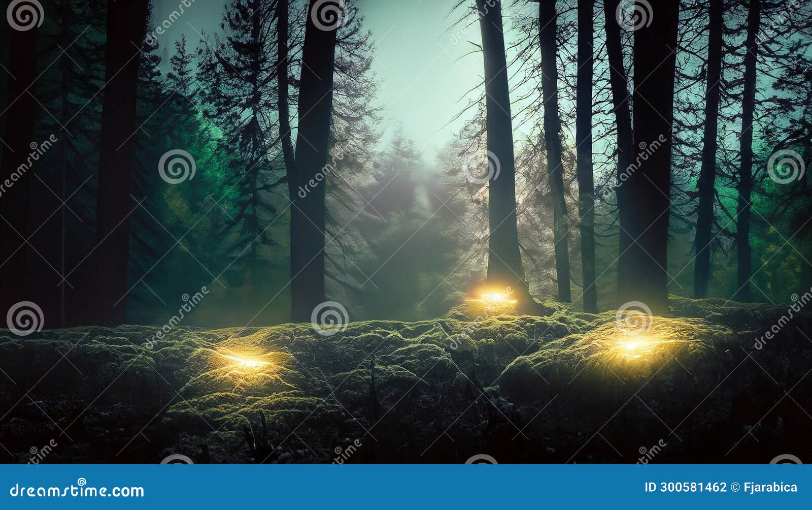 Illustrated dark forest stock illustration. Illustration of green ...