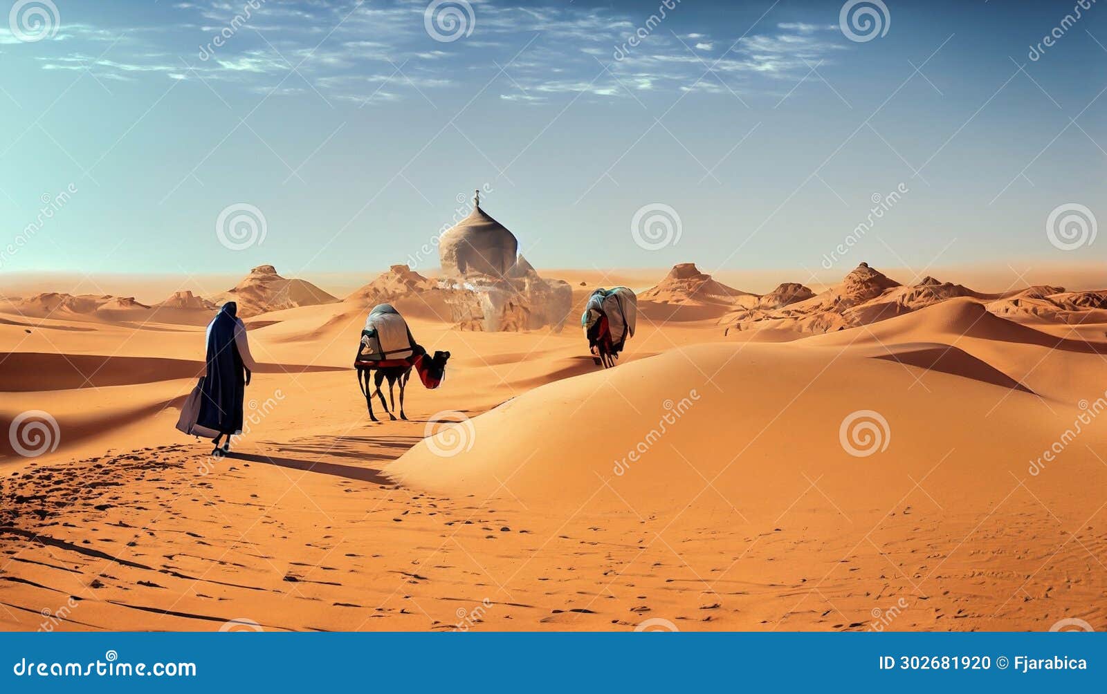 Illustrated Desert with People Stock Illustration - Illustration of ...