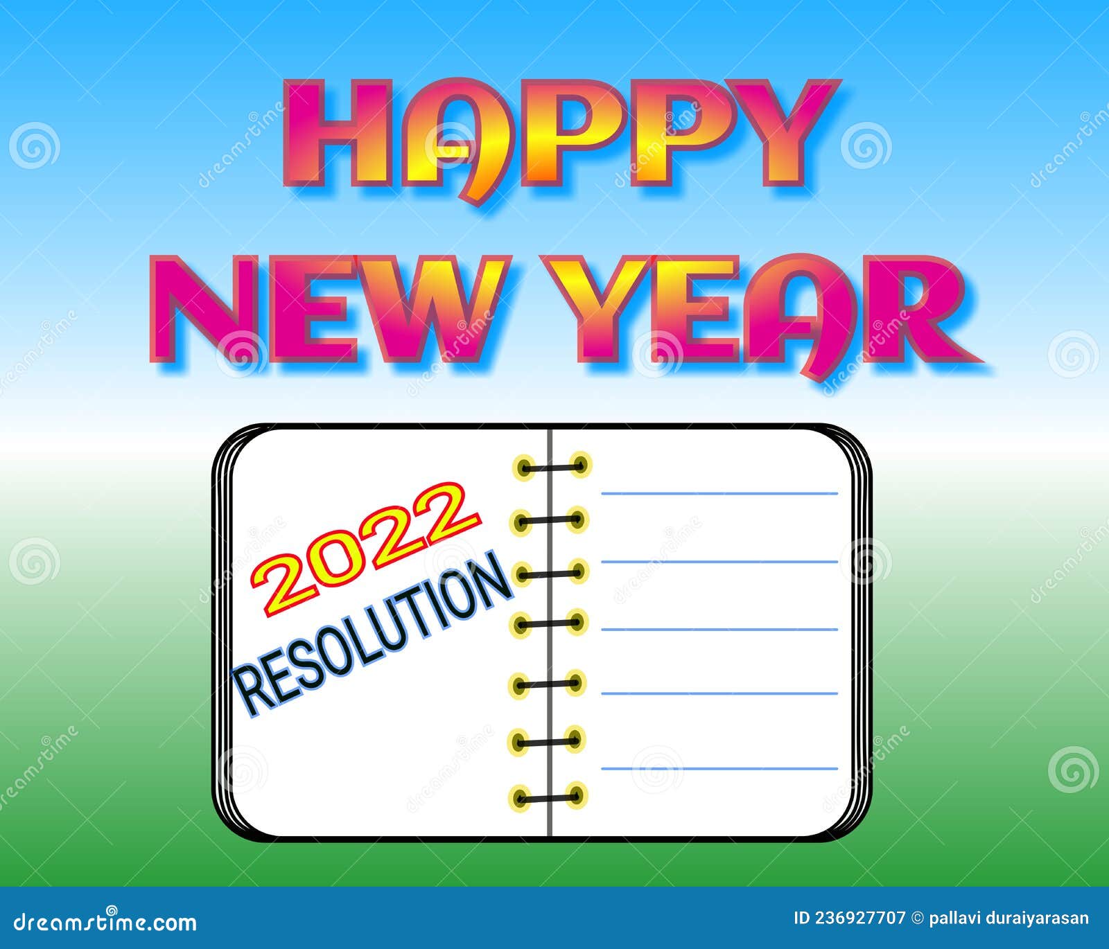 Illustrated Design about Happy New Year with Resolution Diary. Stock ...