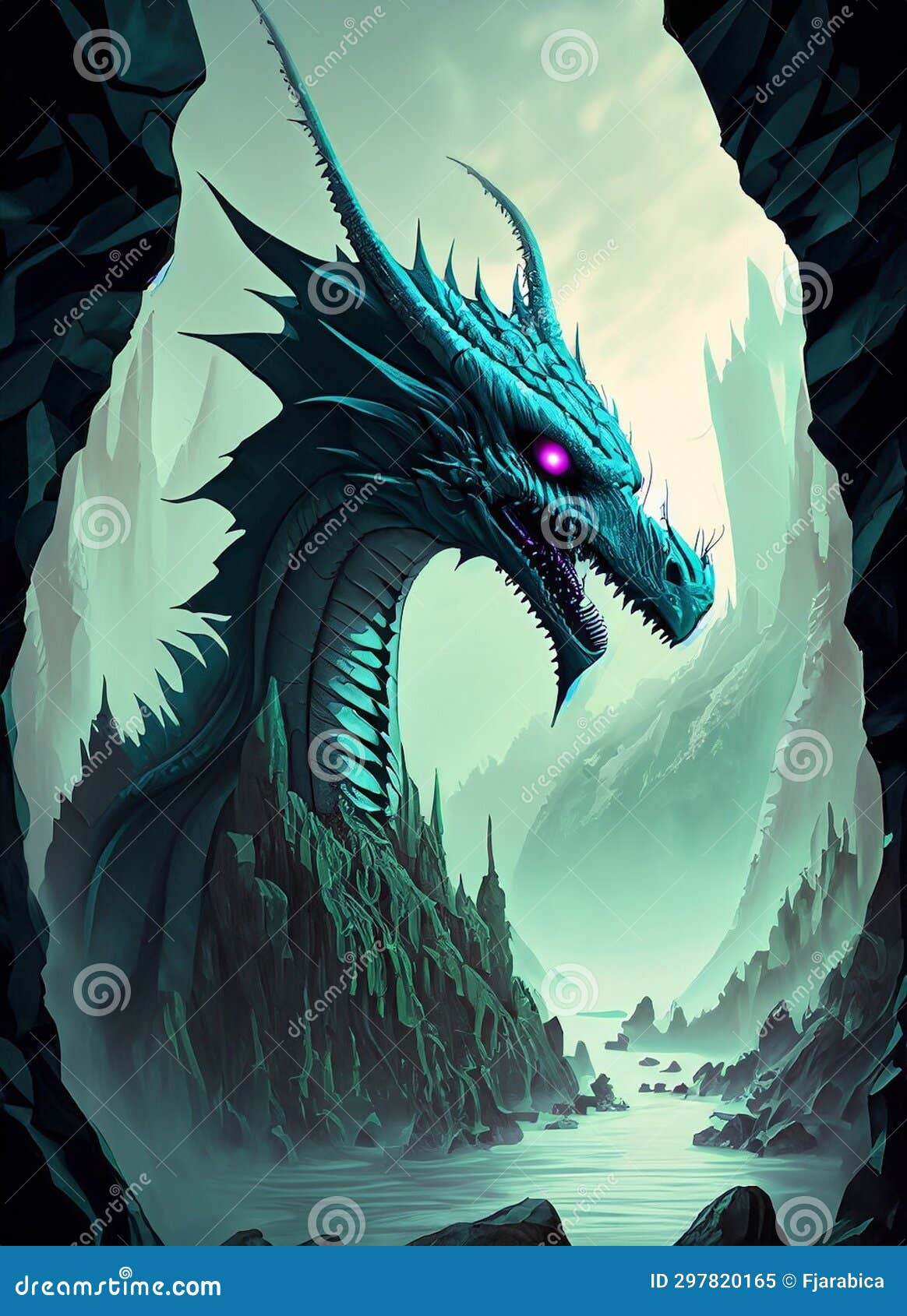 Illustrated Dragon in a Cave Stock Illustration - Illustration of ...