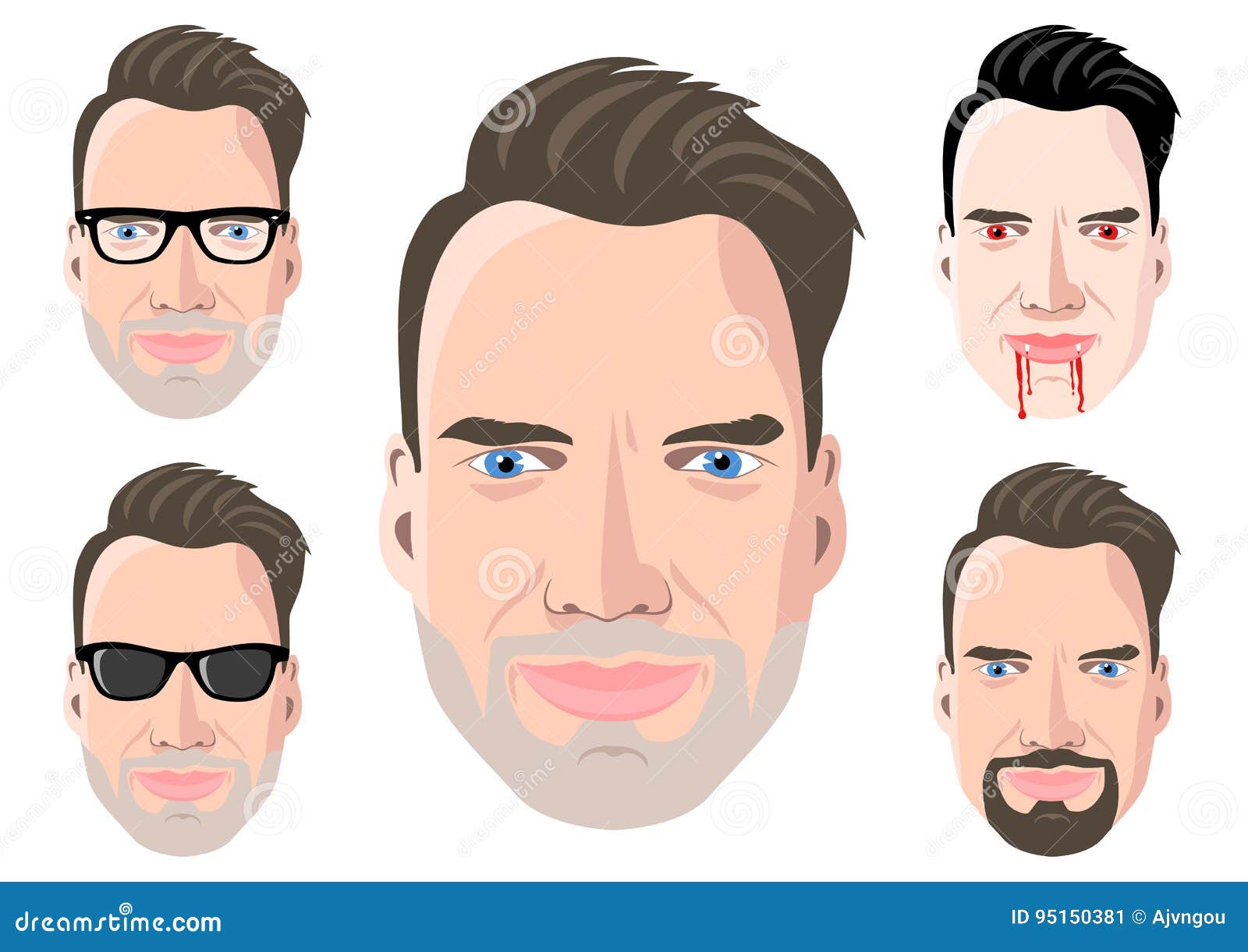 Illustrated Five Man`s Faces Stock Illustration - Illustration of blood ...