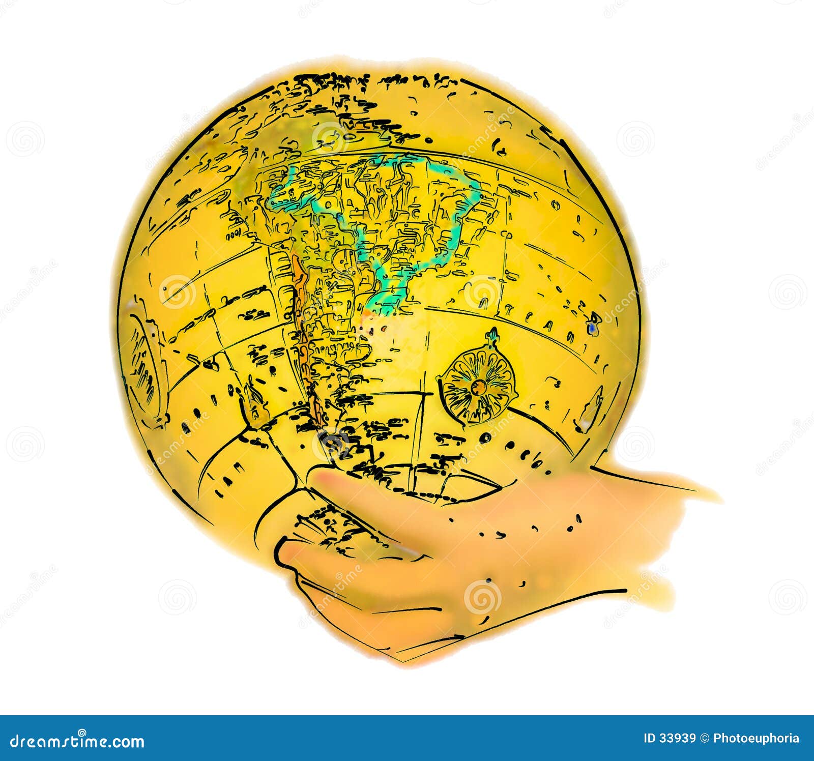 Illustrated Globe in Hand stock illustration. Illustration of planets ...