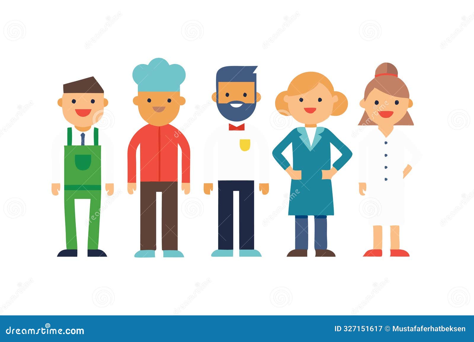 Illustrated Group of Professionals in Various Occupations Standing Side ...