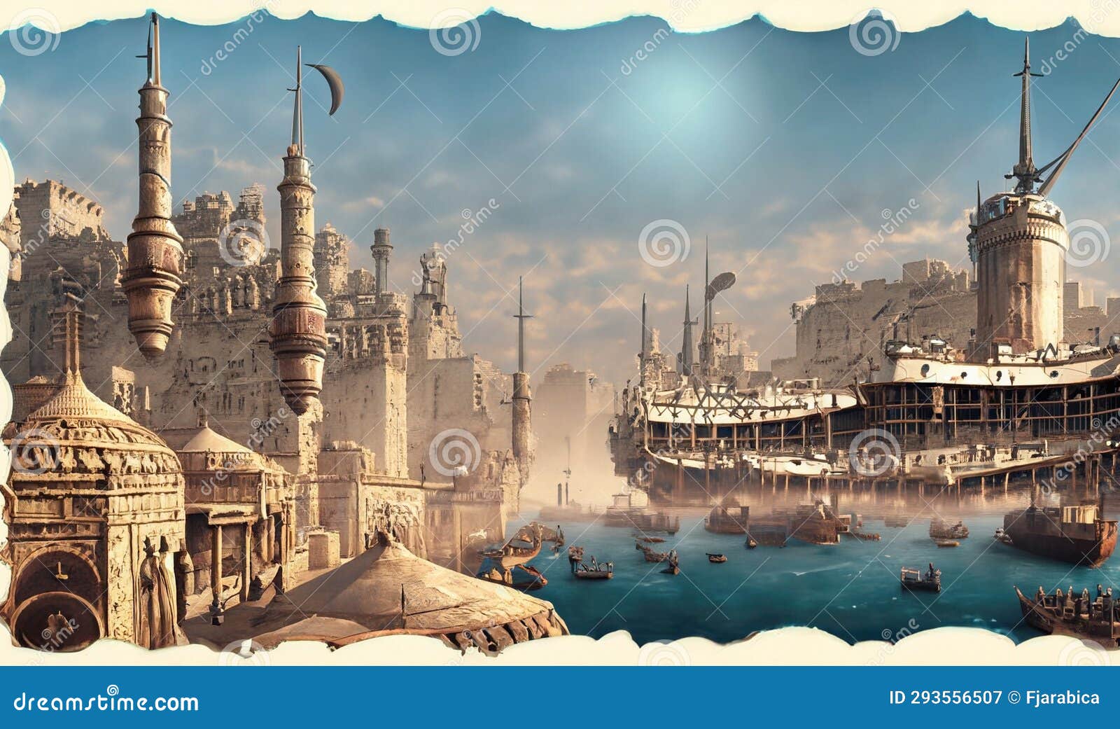 Historical Harbor Fantasy Design Stock Illustration - Illustration of ...