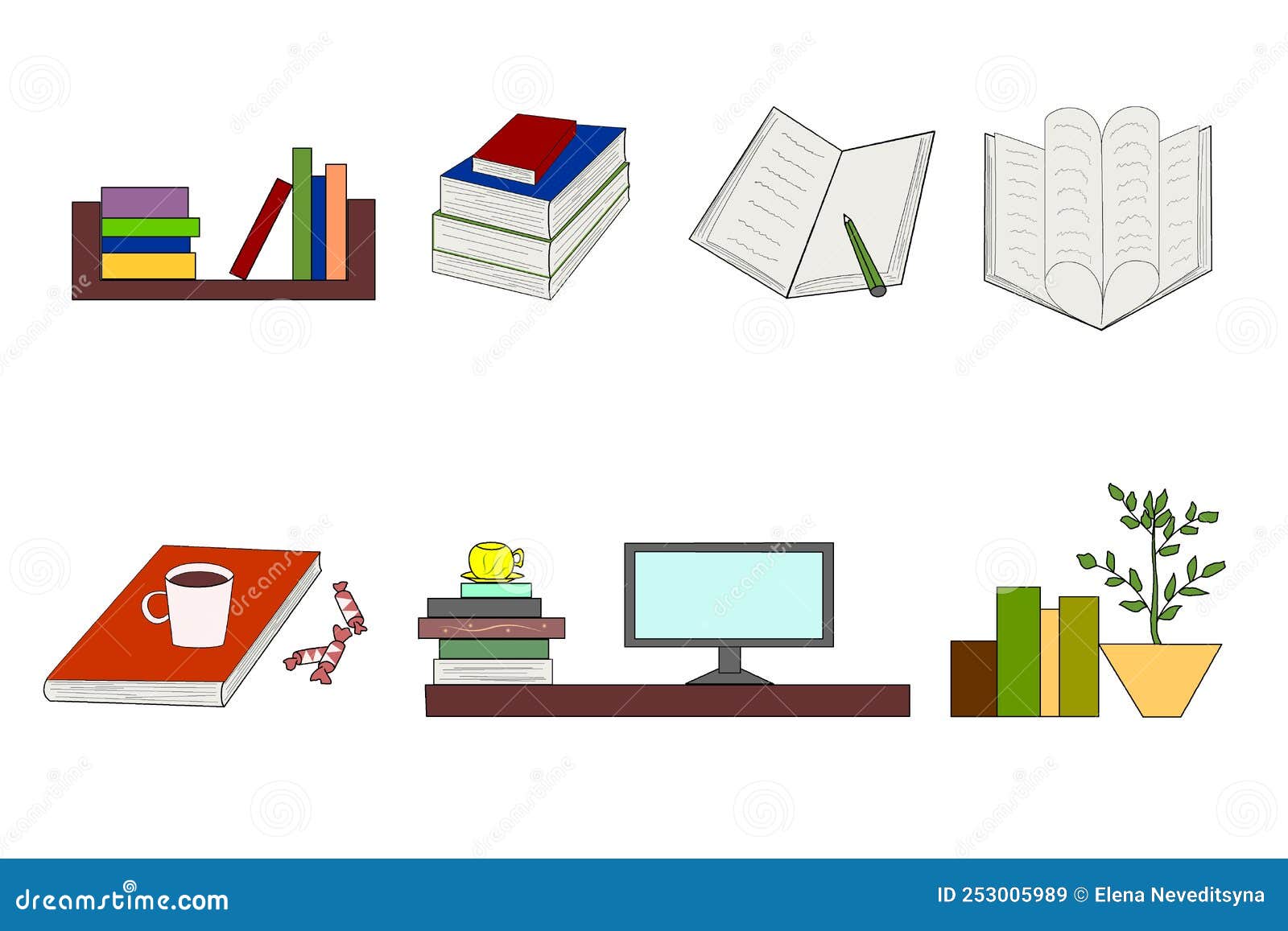 Illustrated Image of Books in Different Versions. Books, Textbooks in ...