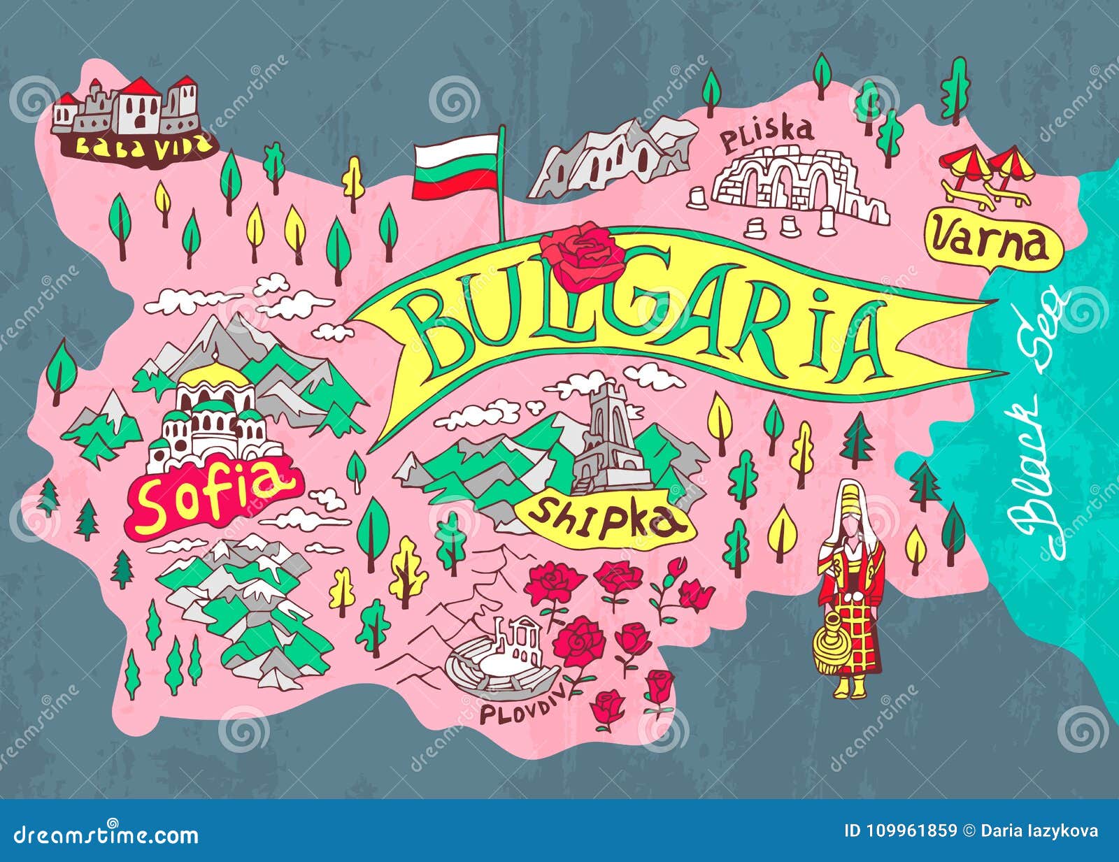 Illustrated map stock vector. Illustration of attractions - 109961859