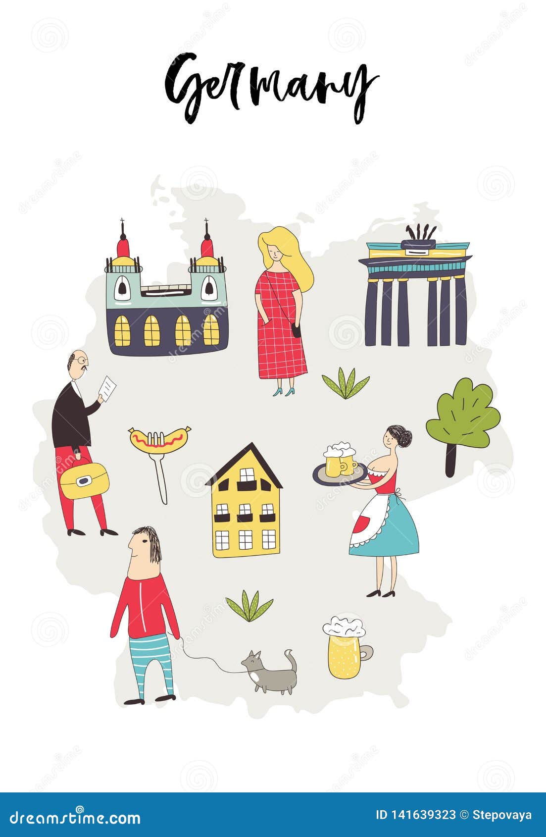 Illustrated Map of Germany with Cute and Fun Hand Drawn Characters ...
