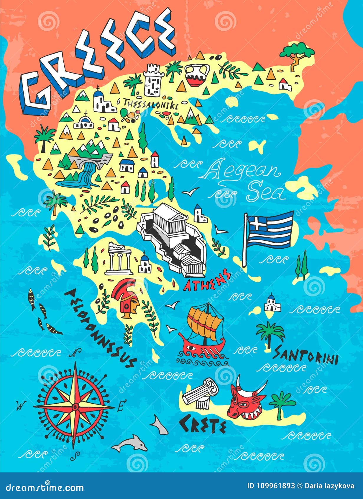 Illustrated map stock vector. Illustration of antiquity - 109961893