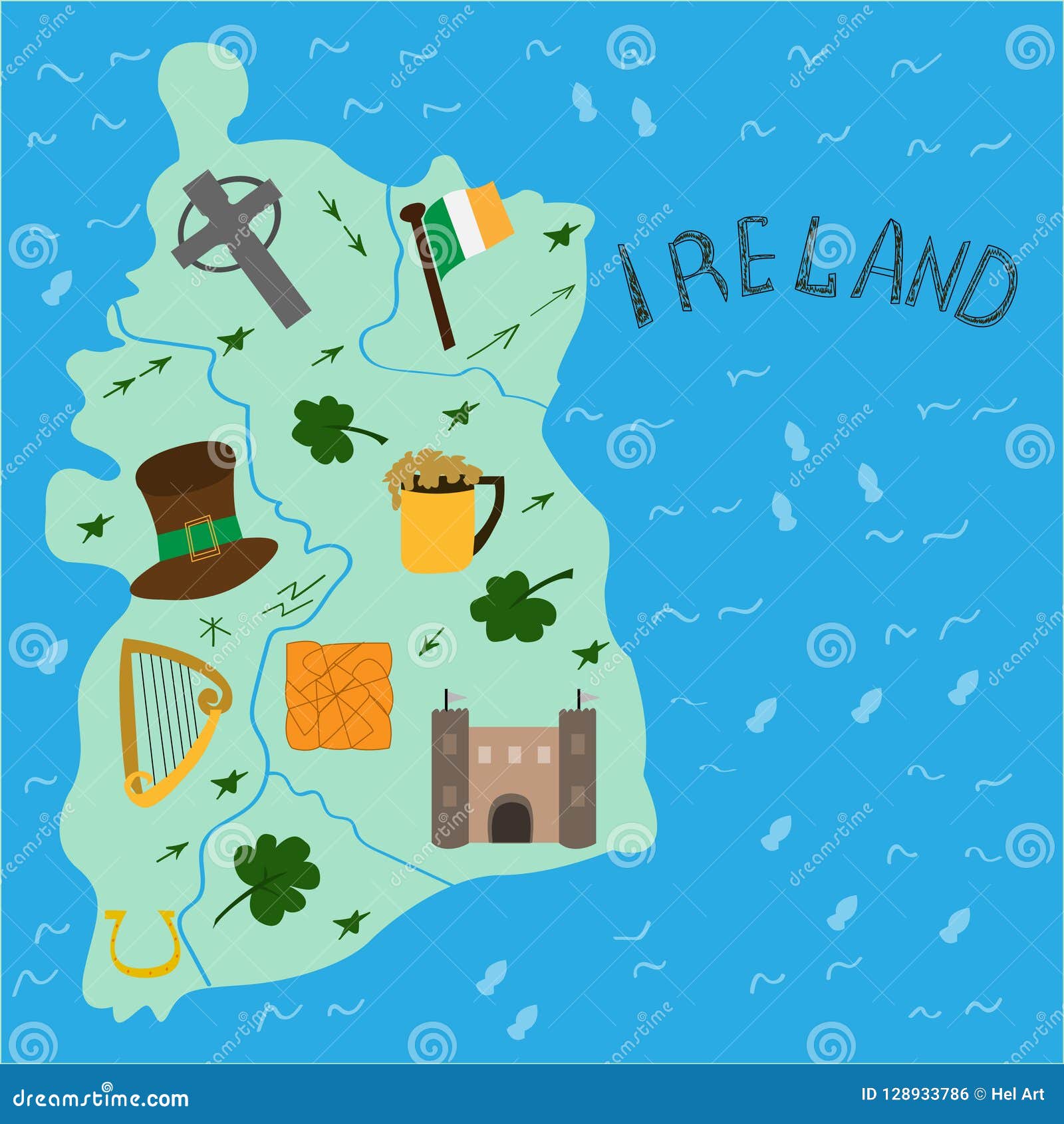 Illustrated Map of Ireland National Elements. Stock Vector ...
