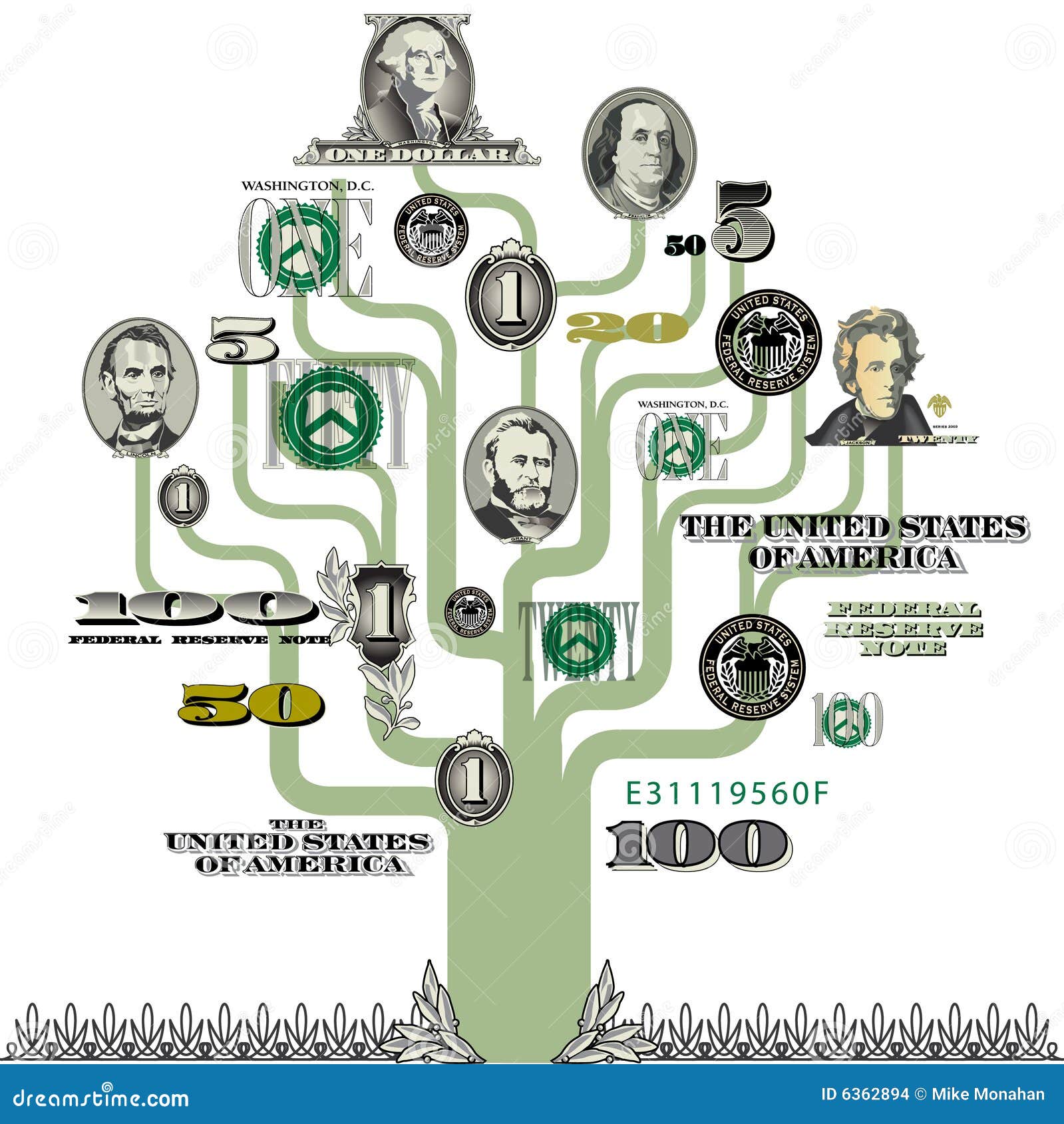 Illustrated money tree stock vector. Illustration of denomination - 6362894
