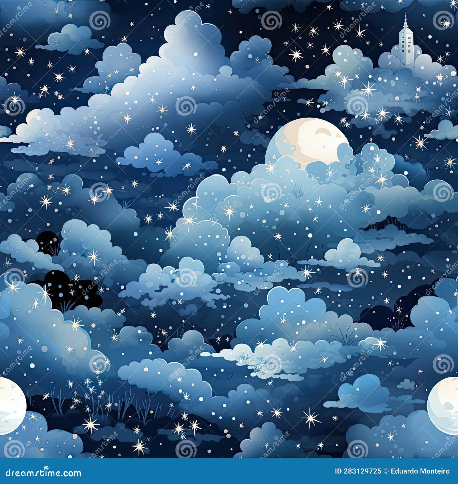 An Illustrated Eid Night Mosque Windows Radiating Light Crescent ...