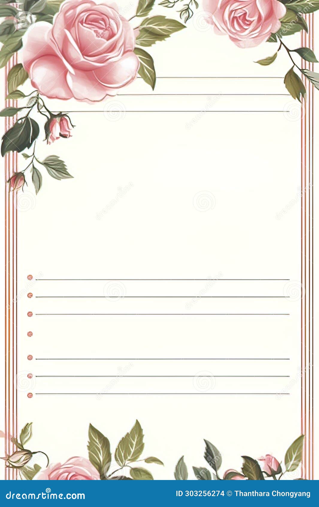 An Illustrated Notepad, with Pink Rose Elaborate Borders - Grnrative Ai ...