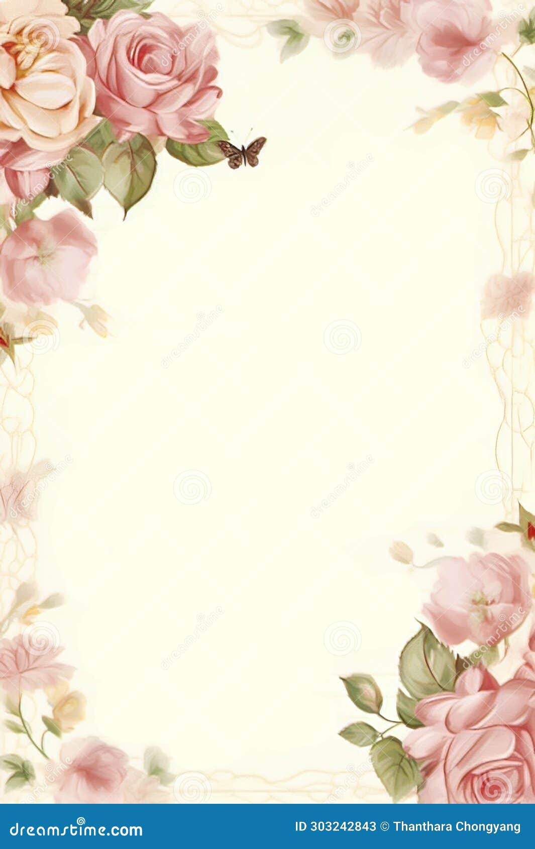 An Illustrated Notepad, Thick Writing Lines, with Beautiful Pink Rose ...