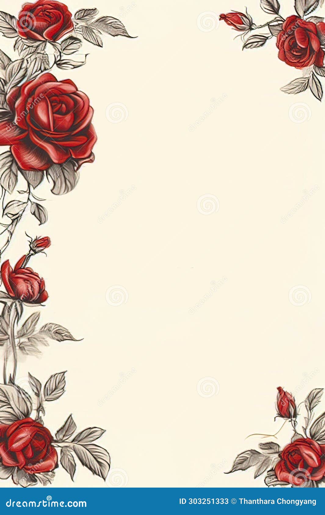 An Illustrated Notepad, Thick Writing Lines, with Beautiful Red Rose ...