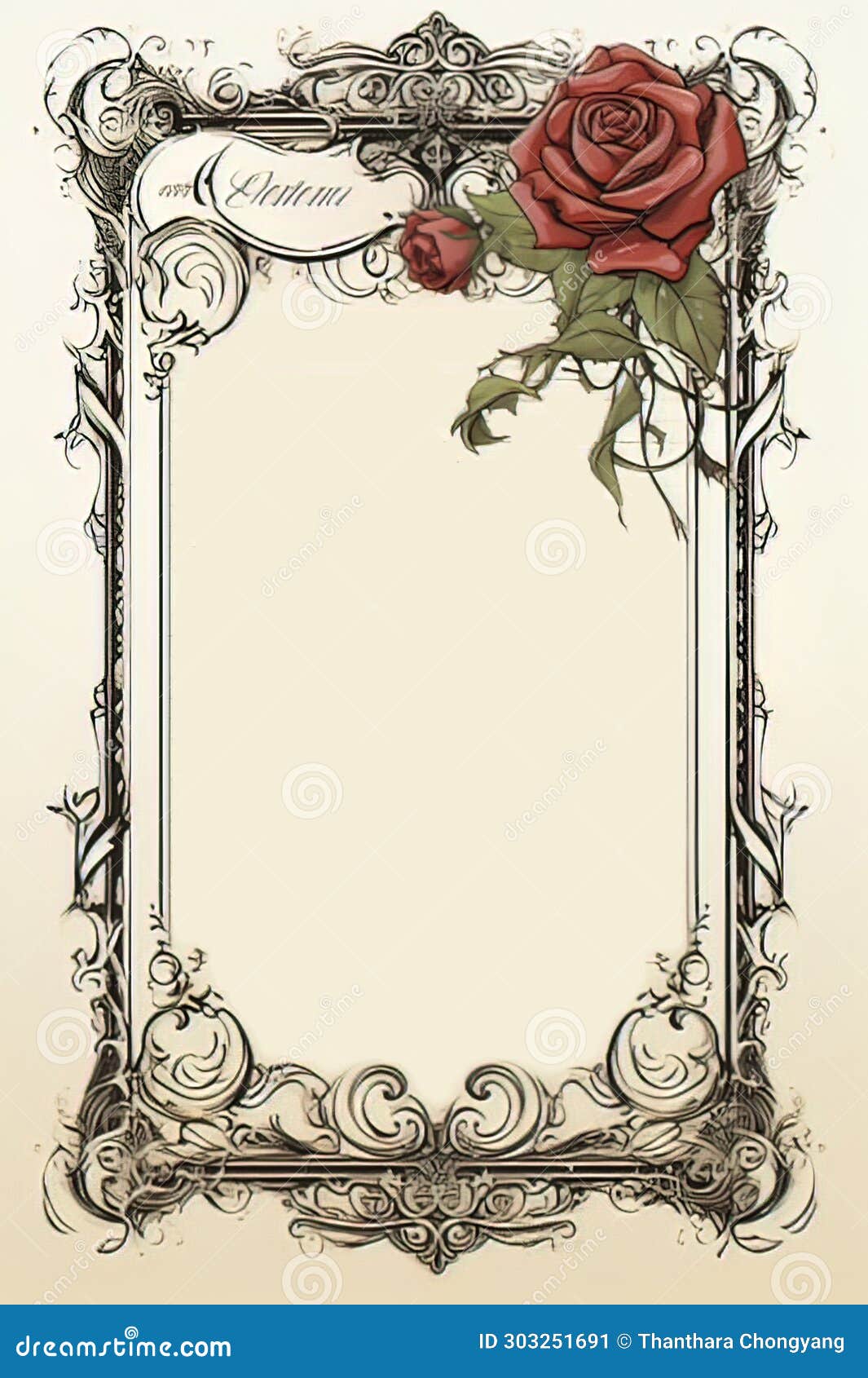 An Illustrated Notepad, Thick Writing Lines, with Beautiful Red Rose ...